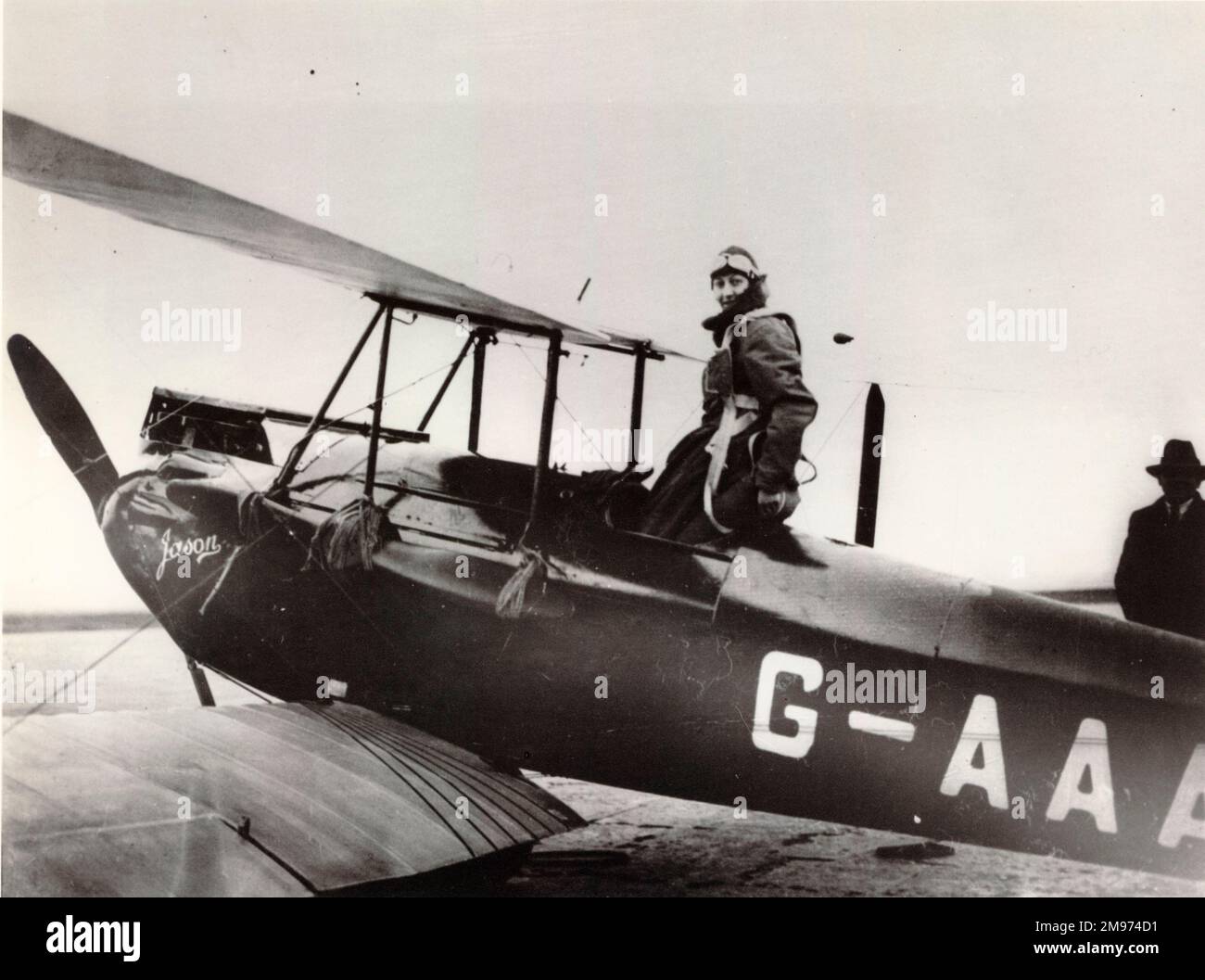 Amy Johnson with her de Havilland DH60G Gipsy Moth, G-AAAH, Jason, at ...