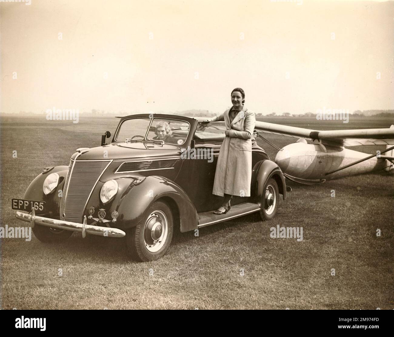 Amy Johnson helping to tow a Kirby Kite sailplane. circa 1938. The ...