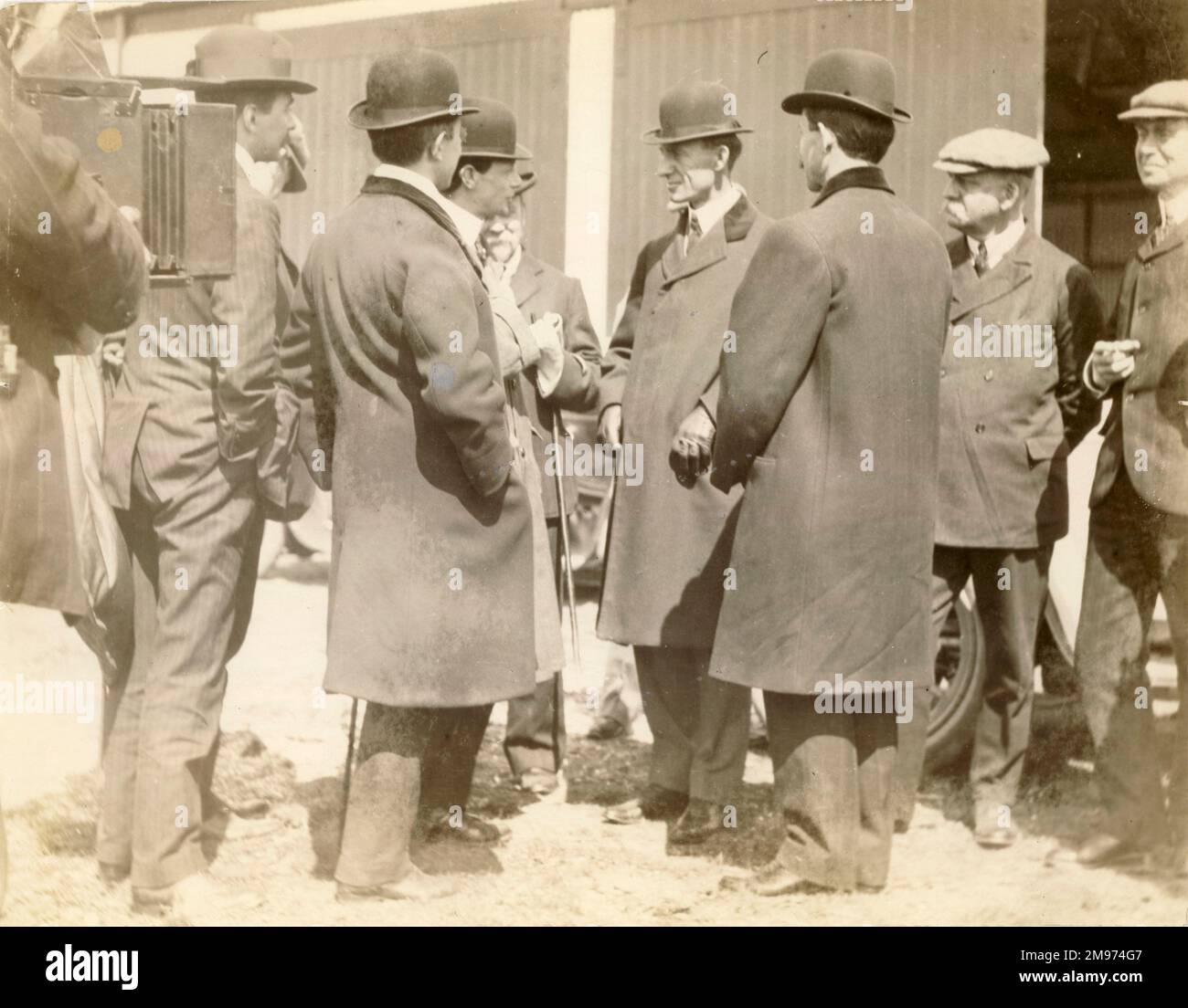 Wilbur (centre) and Orville Wright, Prof Huntington and Griffith Brewer ...