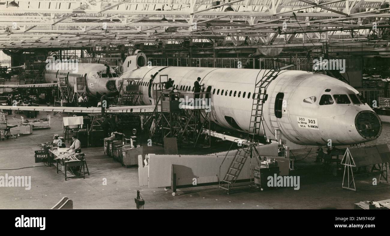Hawker Siddeley HS121 Trident 3Bs under construction at Hatfield ...