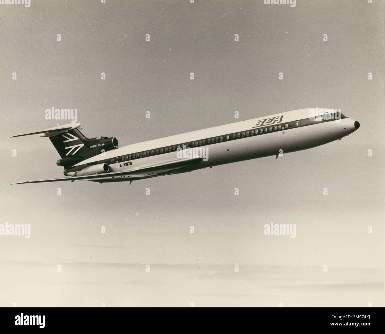 Hawker Siddeley HS121 Trident 3B, G-AWZB, in BEA markings Stock Photo ...