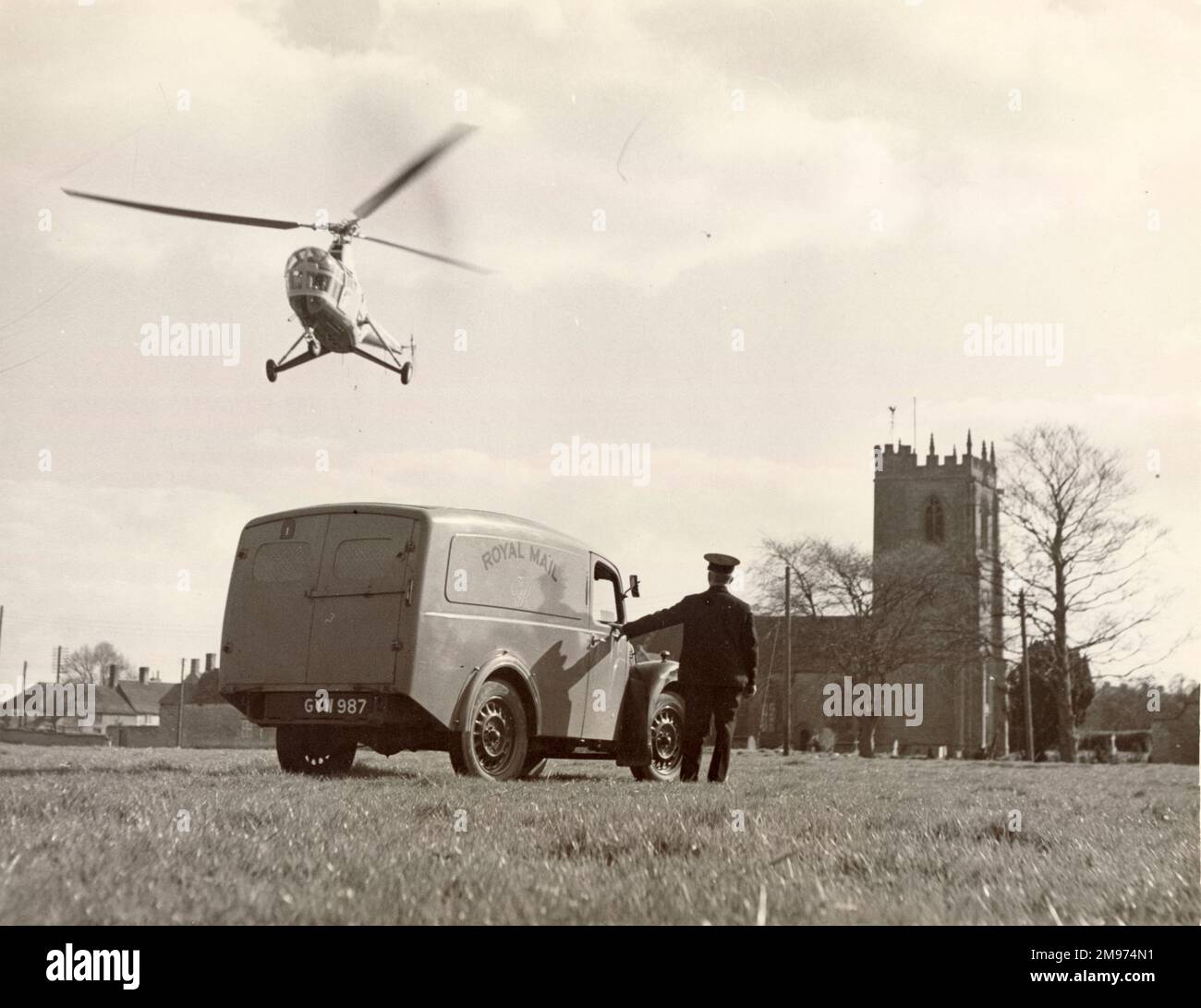 Westland Sikorsky S-51, G-AKCU, of BEA leaving after loading mail at ...