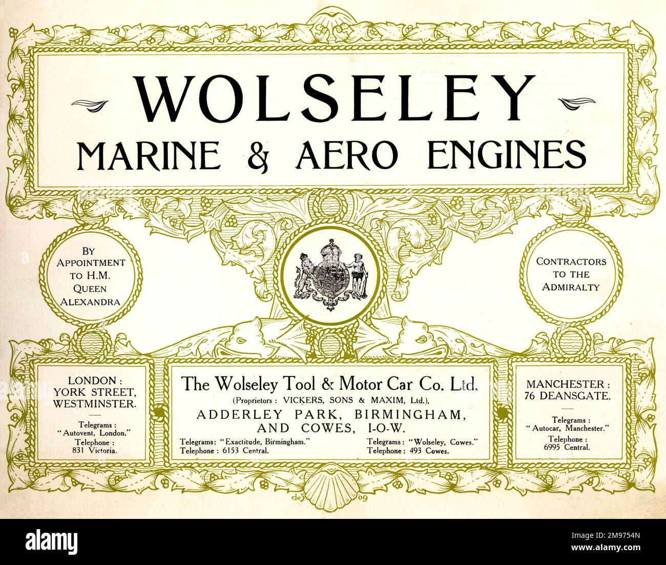Wolseley Marine and Aero Engine brochure. July 1910 Stock Photo - Alamy