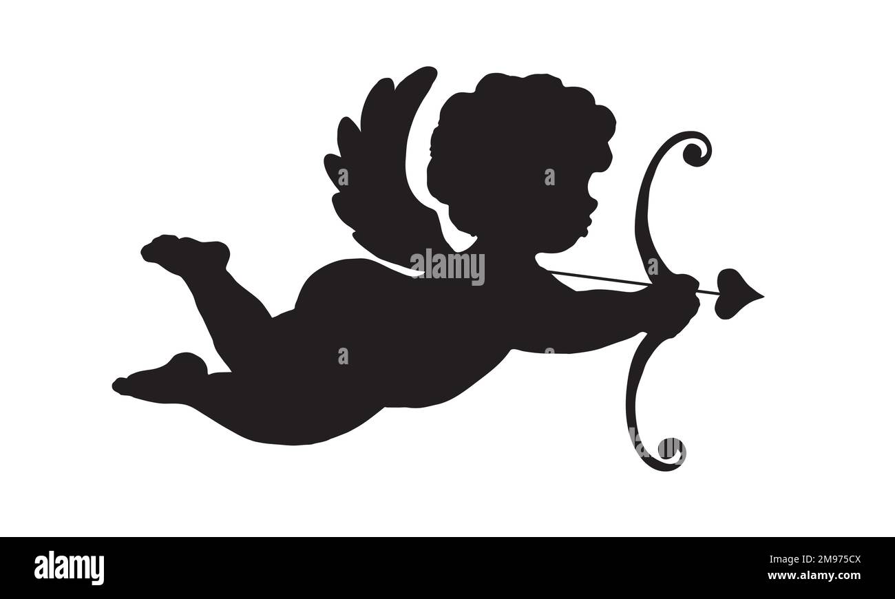Black silhouette of cupid shooting a bow, vector illustration isolated ...
