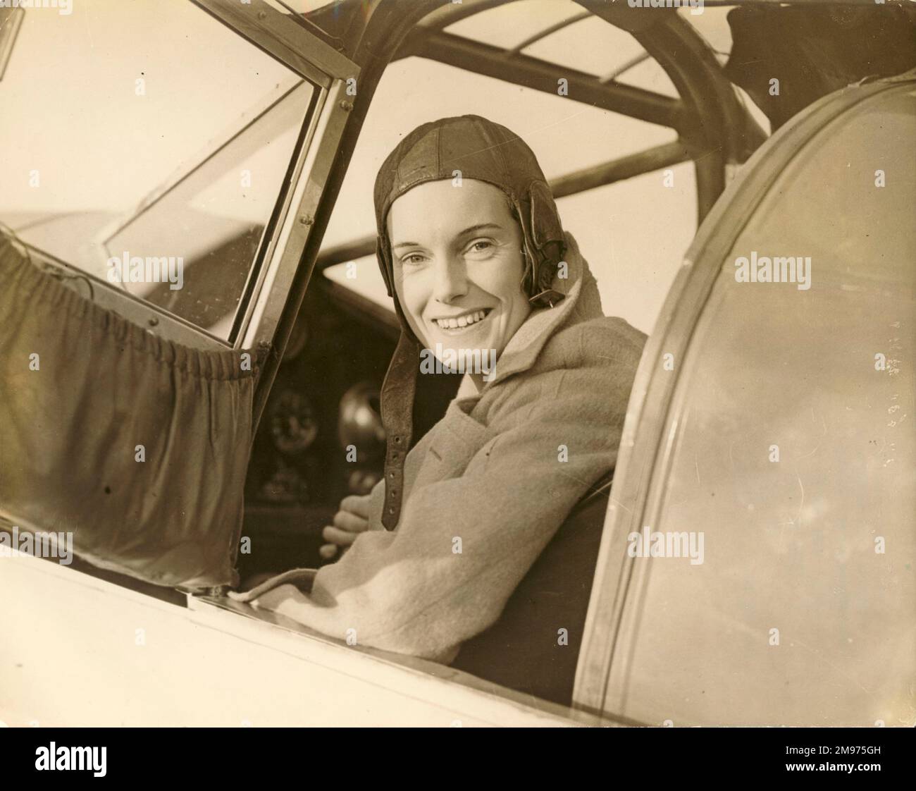 Jean Batten in her Percival Gull at Hatfield prior to her flight from ...