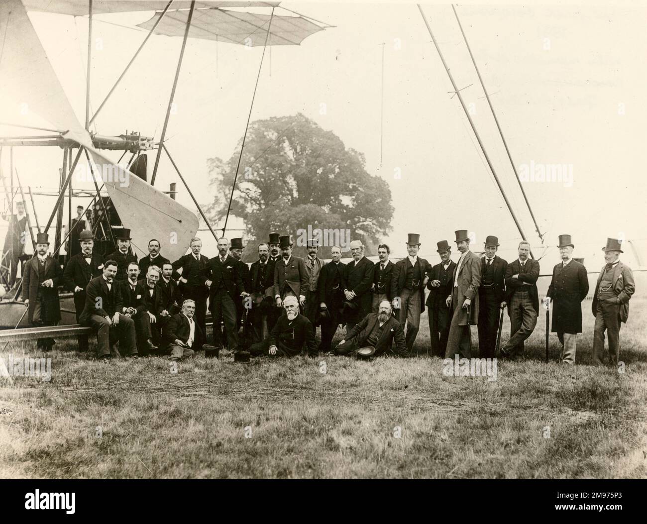 Sir Hiram Maxim and his first aeroplane with members of the ...