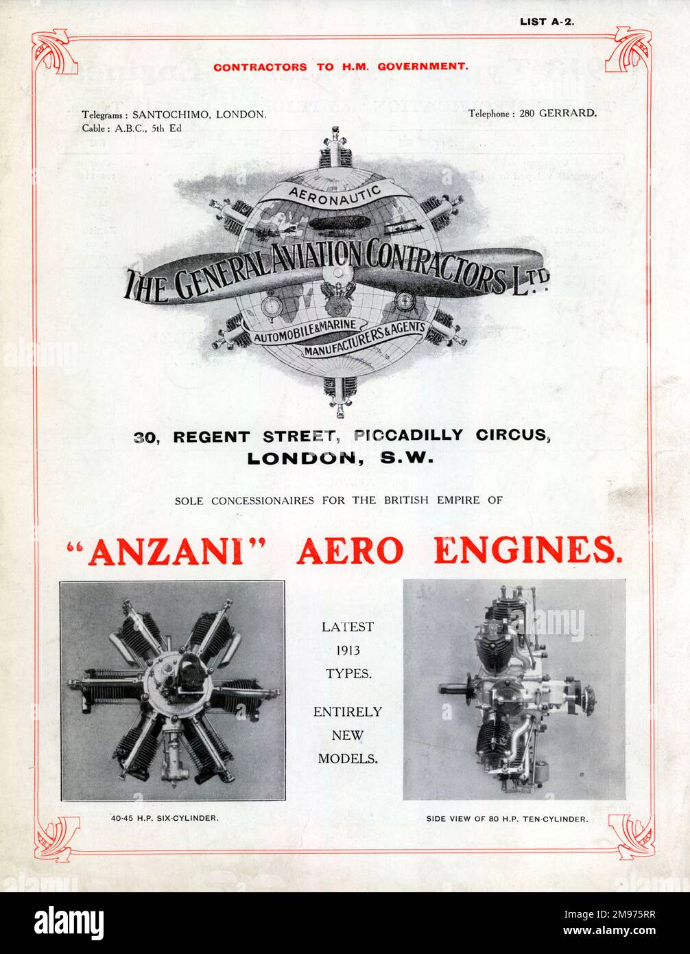 Anzani brochure cover. circa 1913 Stock Photo - Alamy
