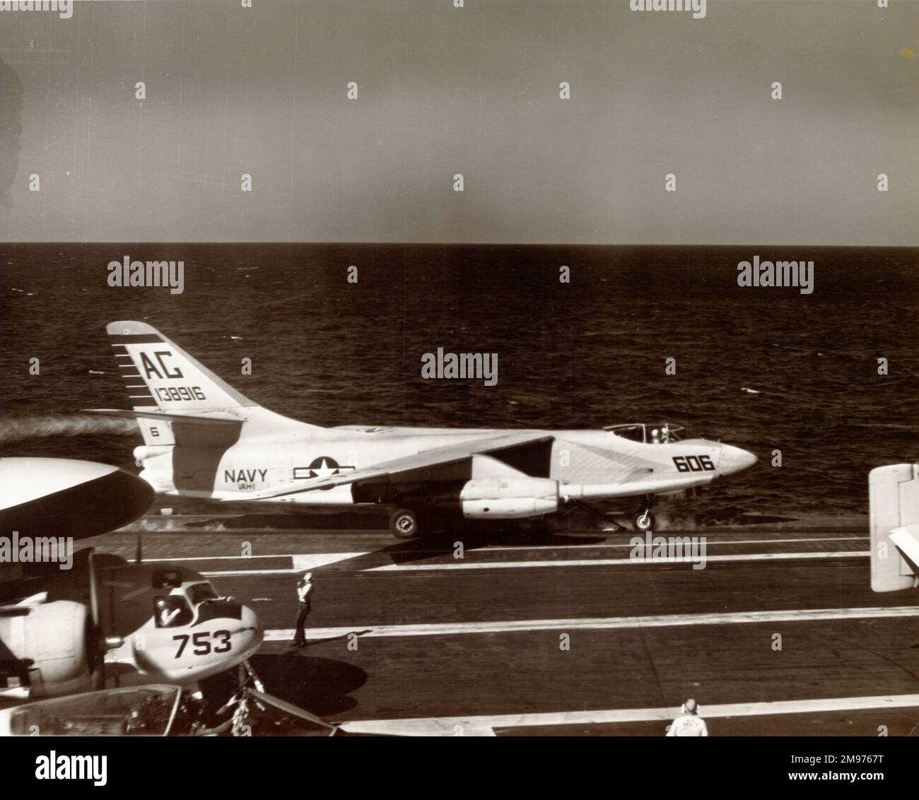 A Douglas A3D-2 Skywarrior, 138916, departs from USS Independence Stock ...