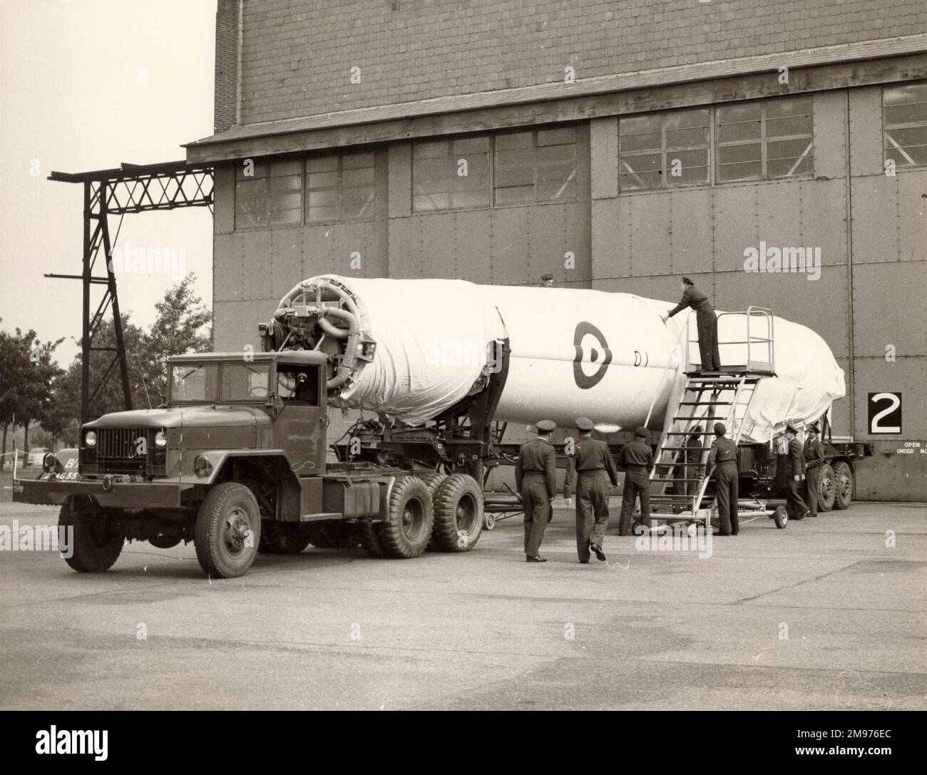 The first Thor missile for the RAF at Feltwell, Norfolk, on 19 ...