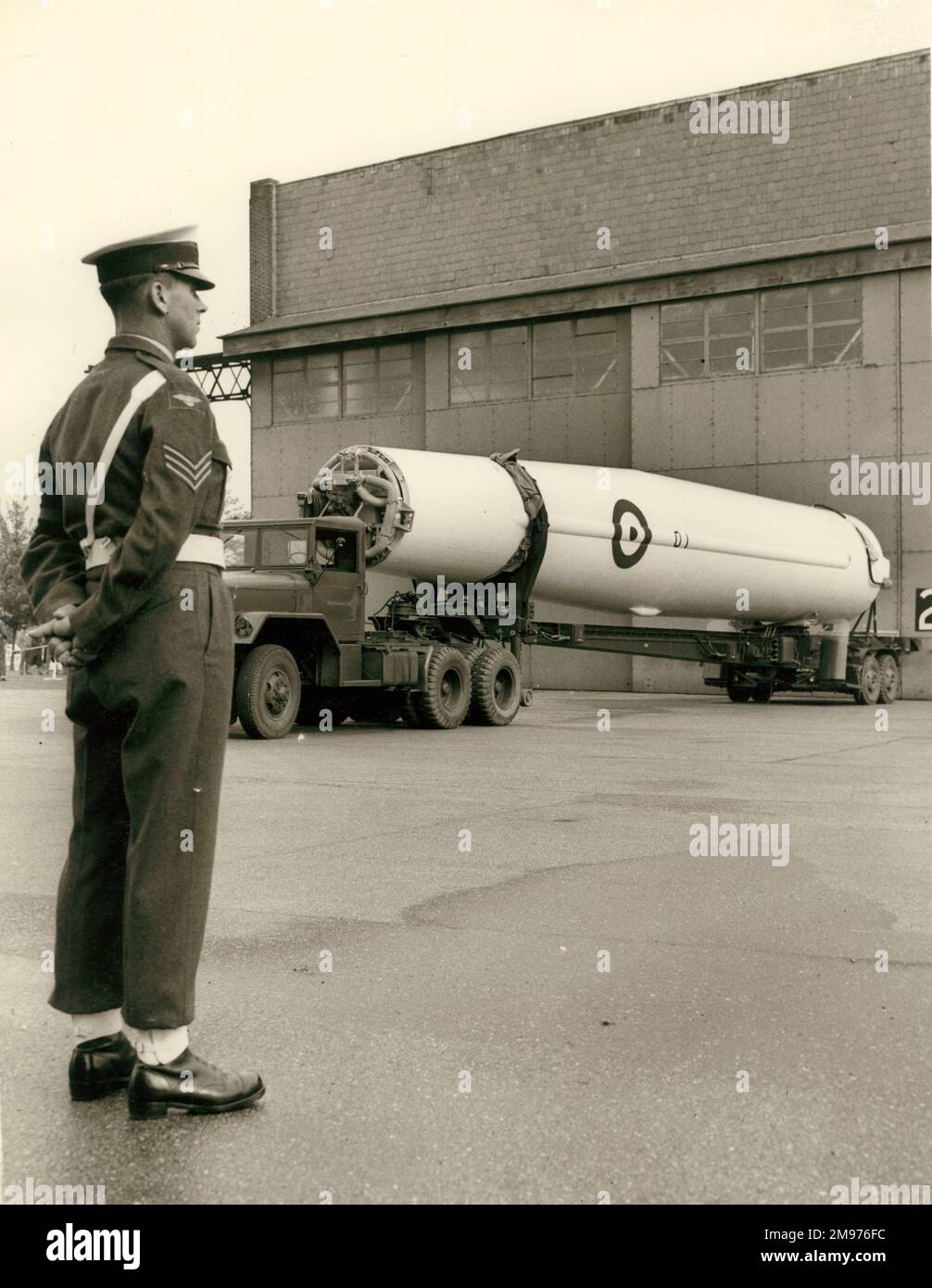 The first Thor missile for the RAF at Feltwell, Norfolk, on 19 ...