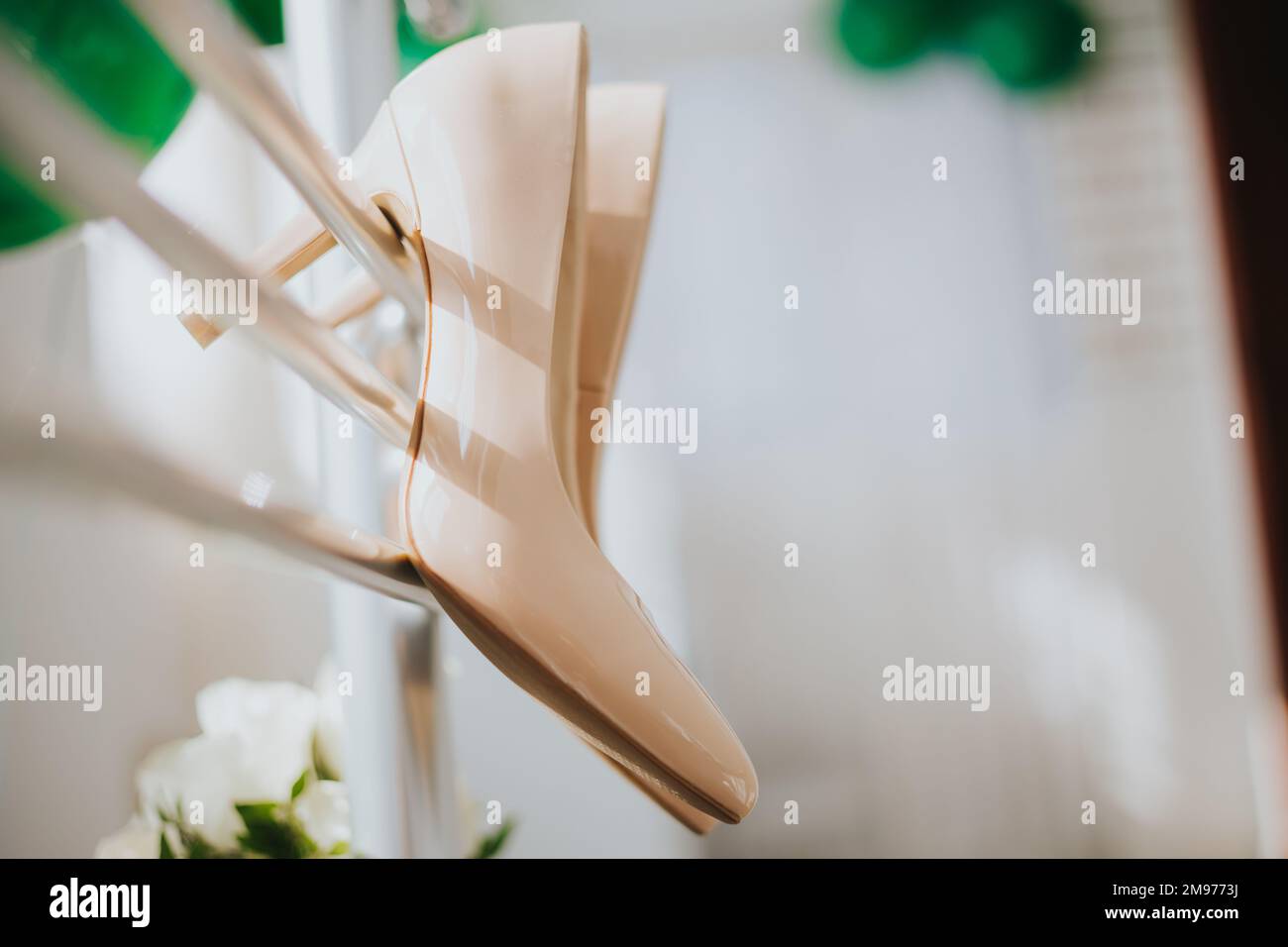 Female heels on white background Stock Photo - Alamy