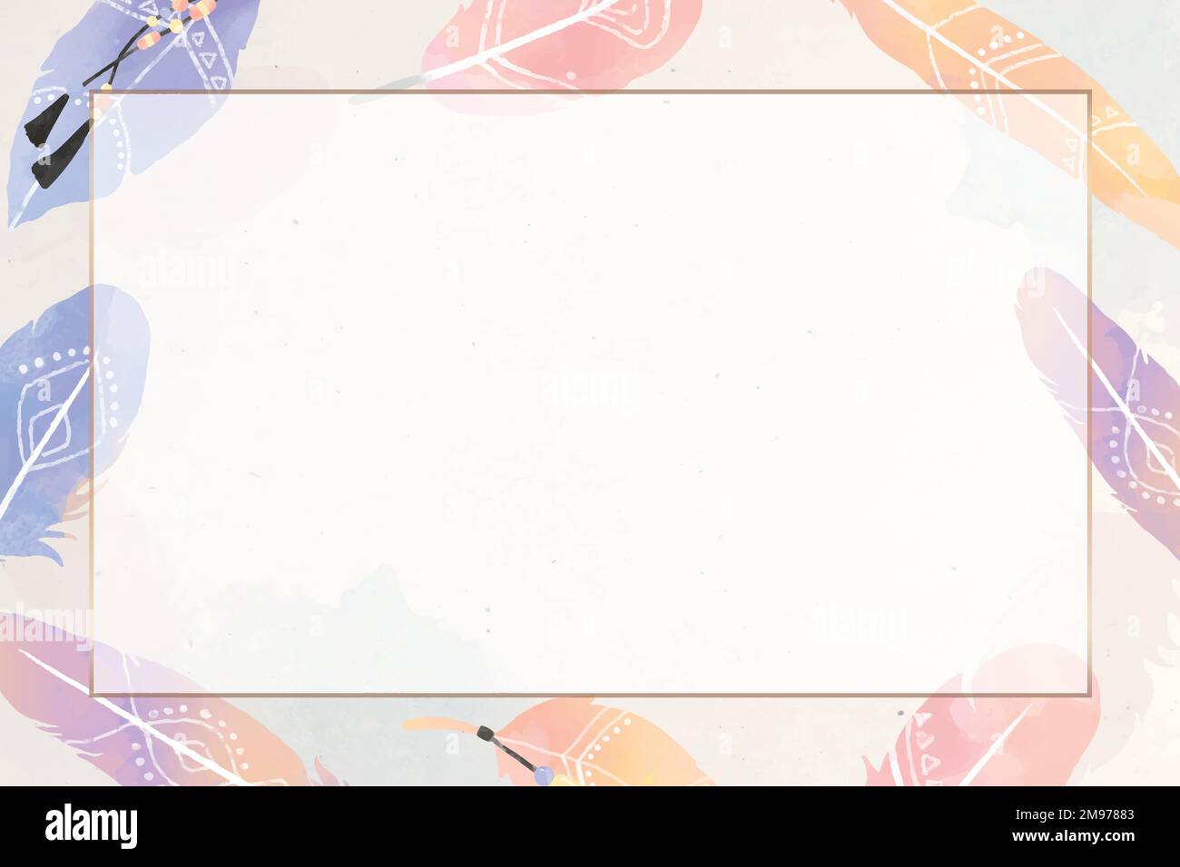 Watercolor feather frame vector Boho style Stock Vector Image & Art - Alamy