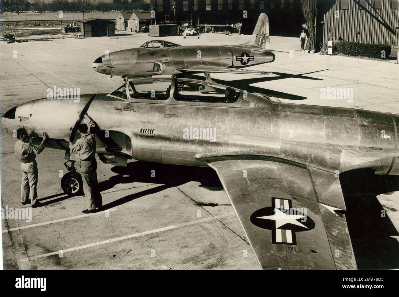 Lockheed P-80C-1-LO Shooting Star, 47-173, alongside a T-33 Stock Photo ...
