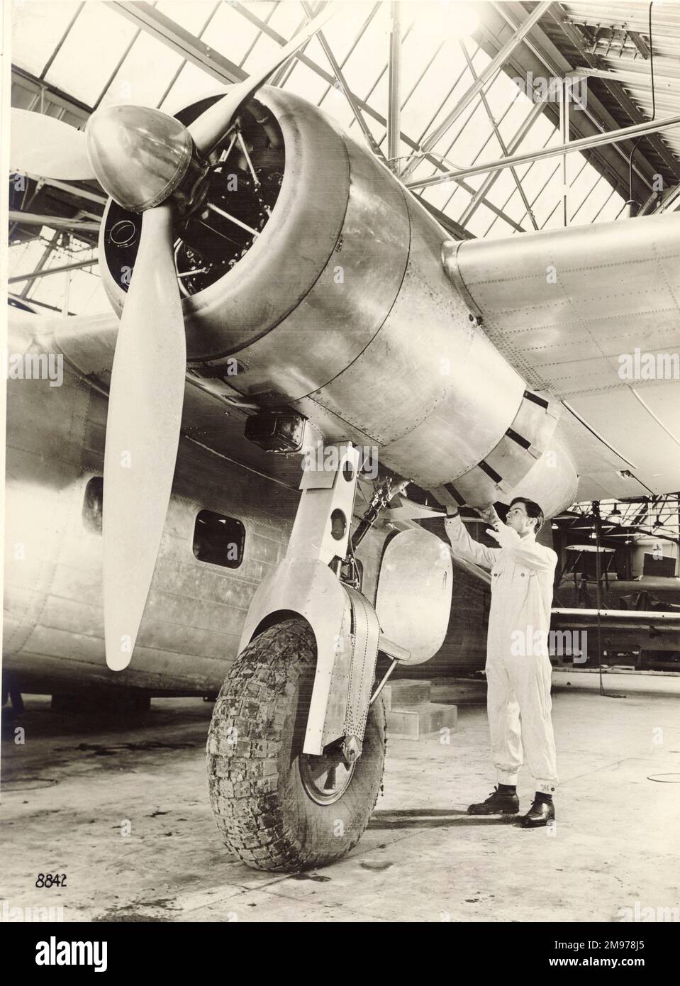 Close-up of the port undercarriage and Bristol Perseus XIIC engine ...