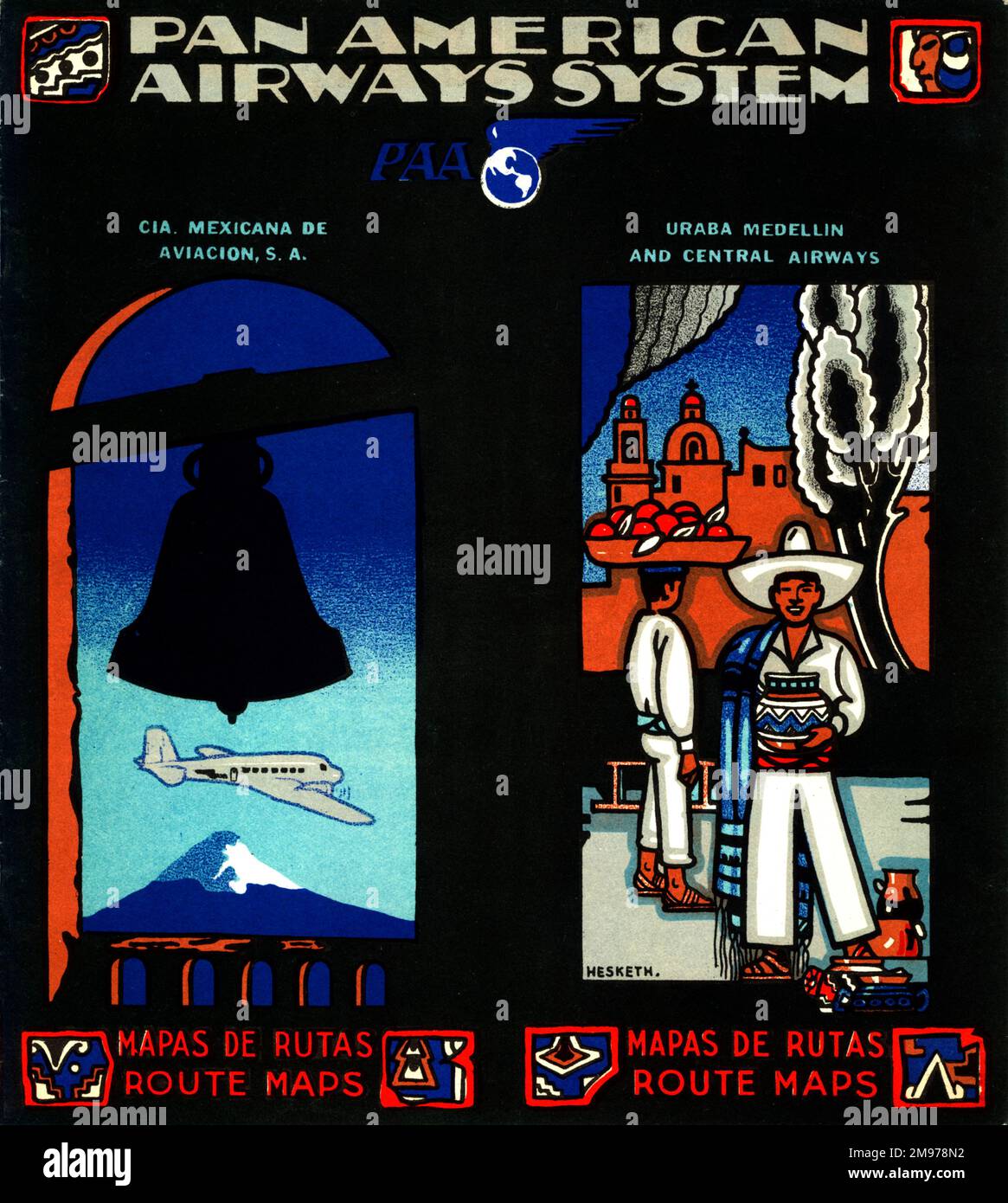 Pan American Airways System route maps for South America Stock Photo ...