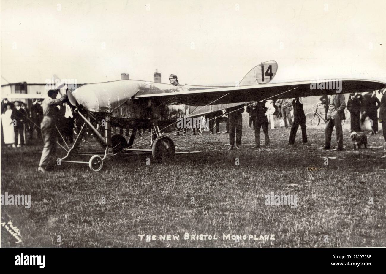 Test pilot Harry R. Busteed in the Bristol-Coanda Monoplane competing ...