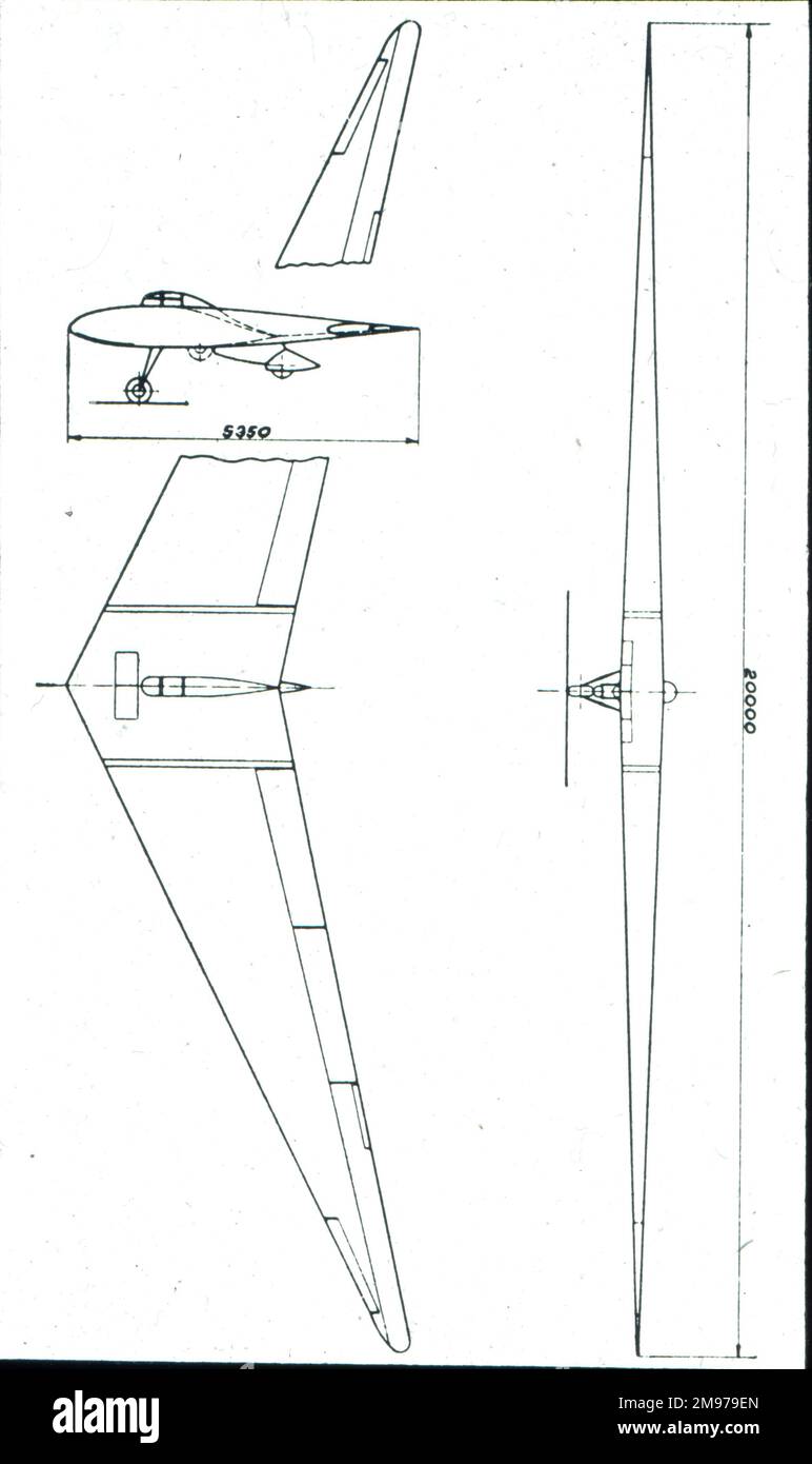 Horten HIII glider three-view drawing Stock Photo - Alamy