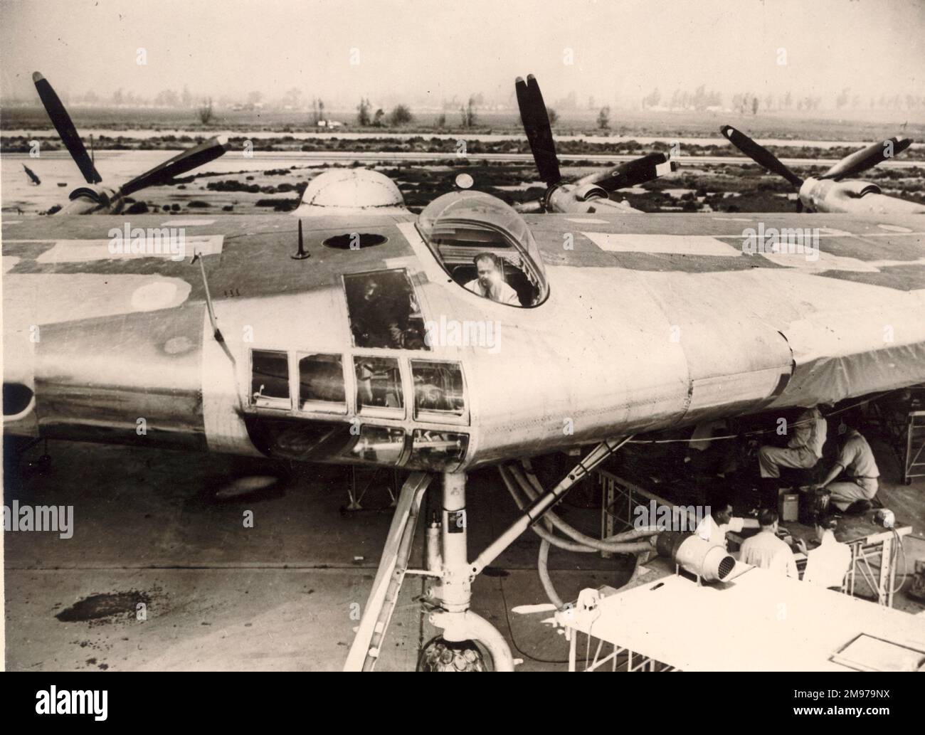 Mecahnics prepare the Northrop XB-35 for its first flight at Northrop’s ...
