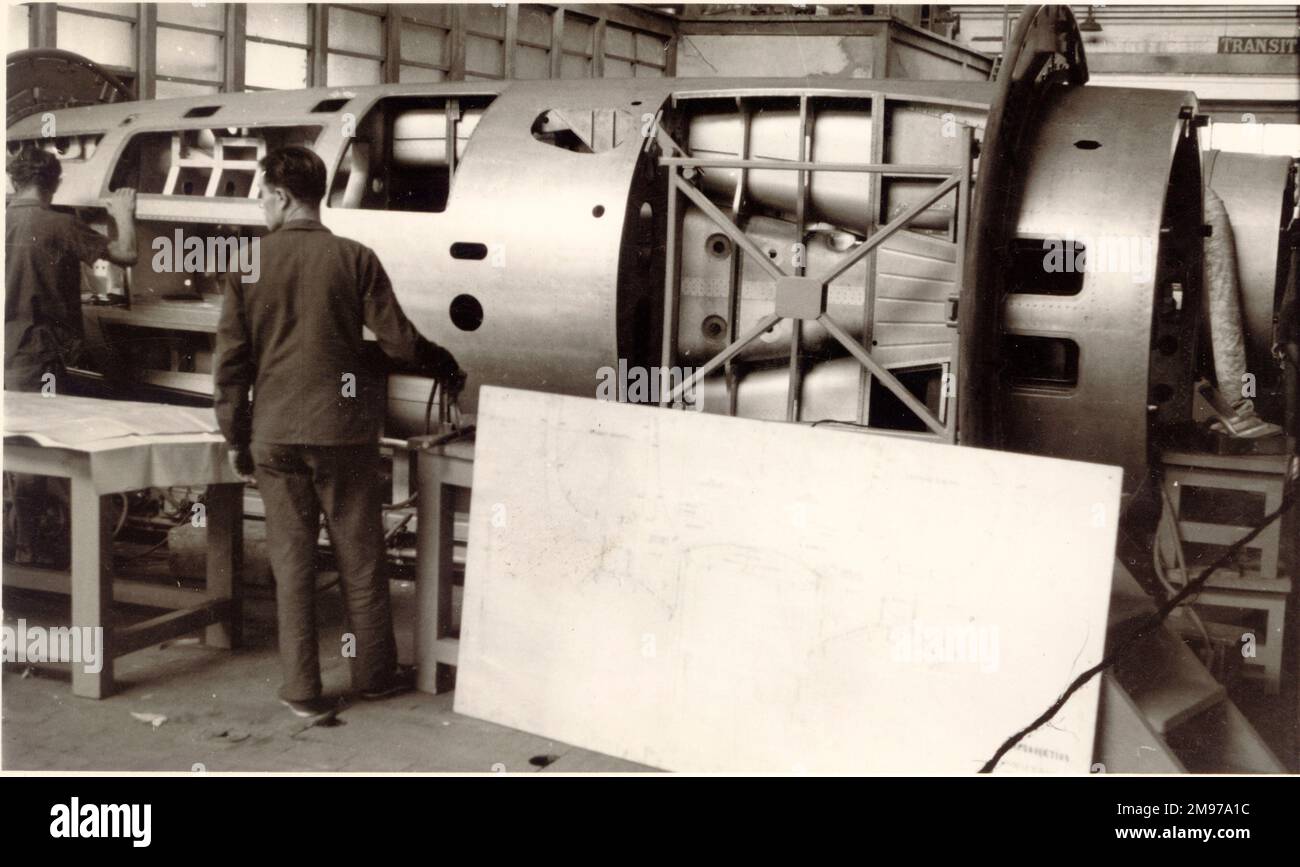 Dassault MD450 Ouragan fuselage during construction at the SNCASE ...