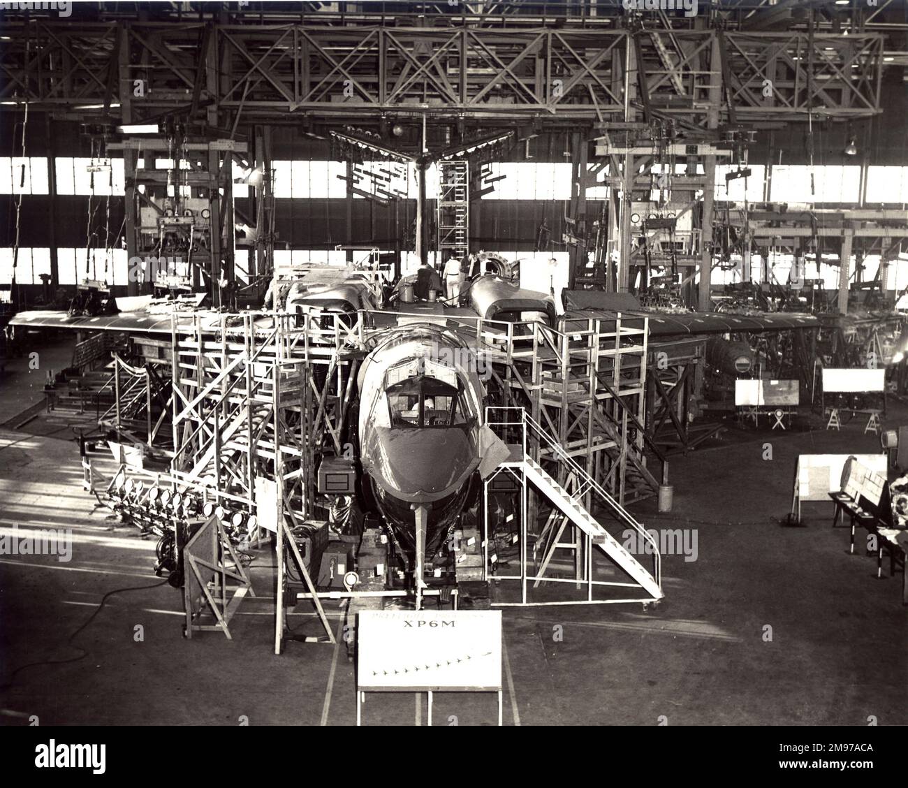 Martin XP6M-1 Seamaster during structural tests in its Baltimore hangar ...