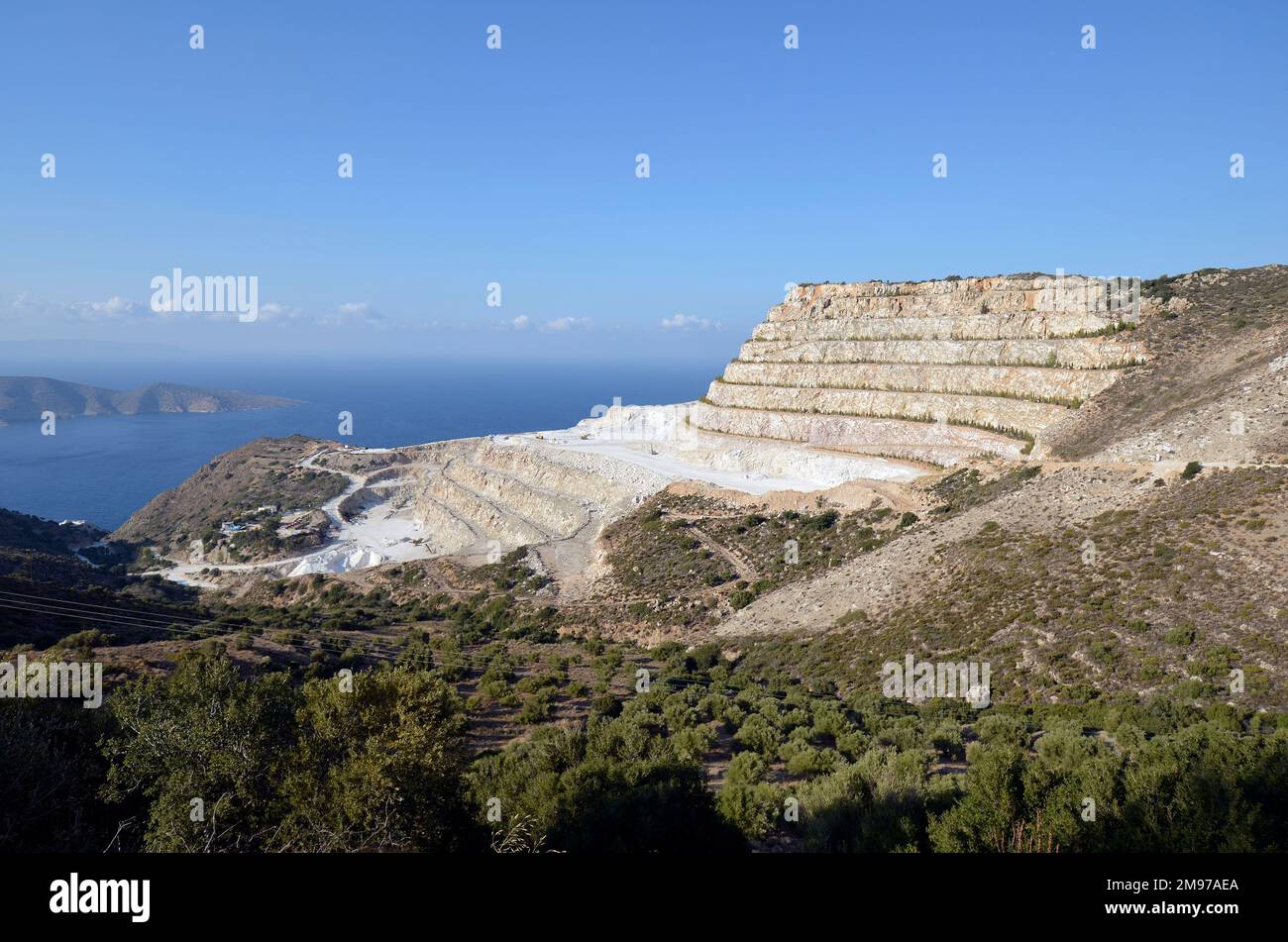 Greece, Crete, landscape with quarry on east coast of the island Stock ...