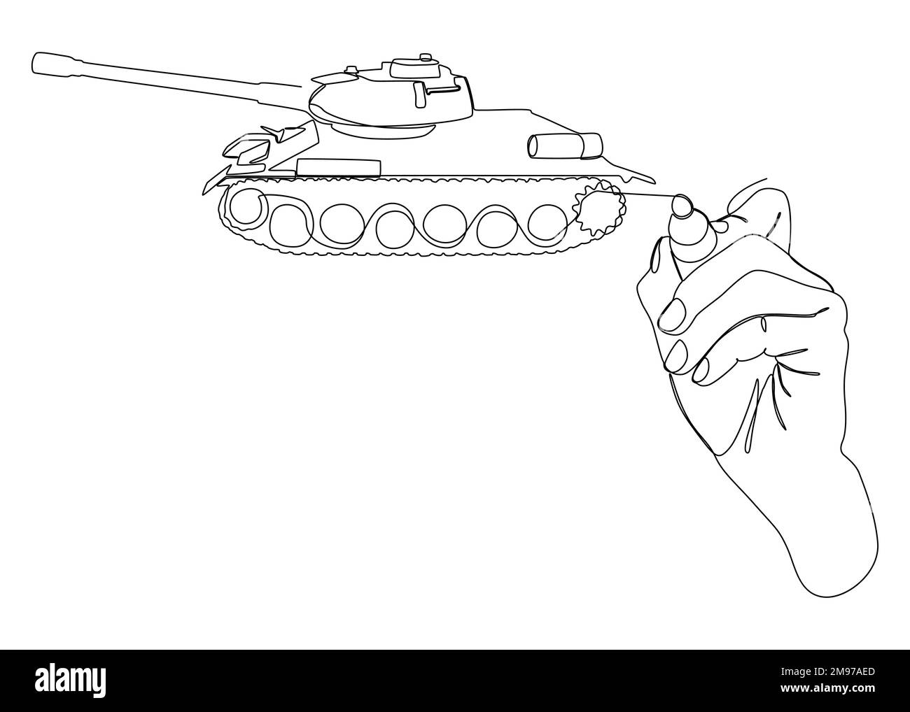 One continuous line of Armored Tank drawn by with felt tip pen. Thin ...