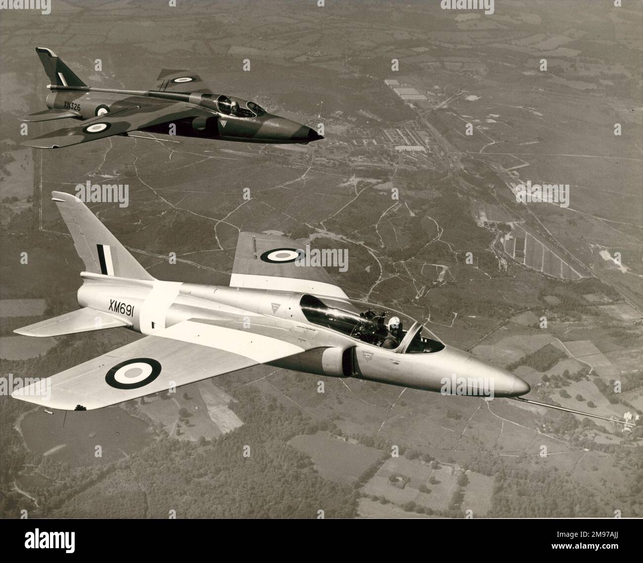 Folland Fo141 Gnat F1, XN326 rear, with the first Fo144 Gnat T1, XM691 ...