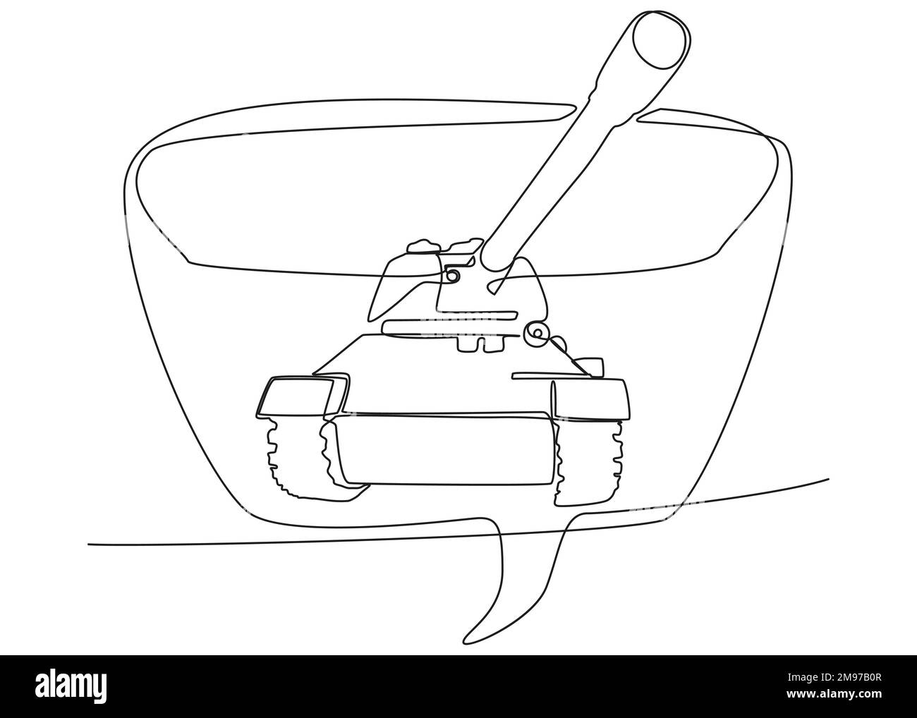 One Continuous Line Of Speech Bubble With Armored Tank Thin Line
