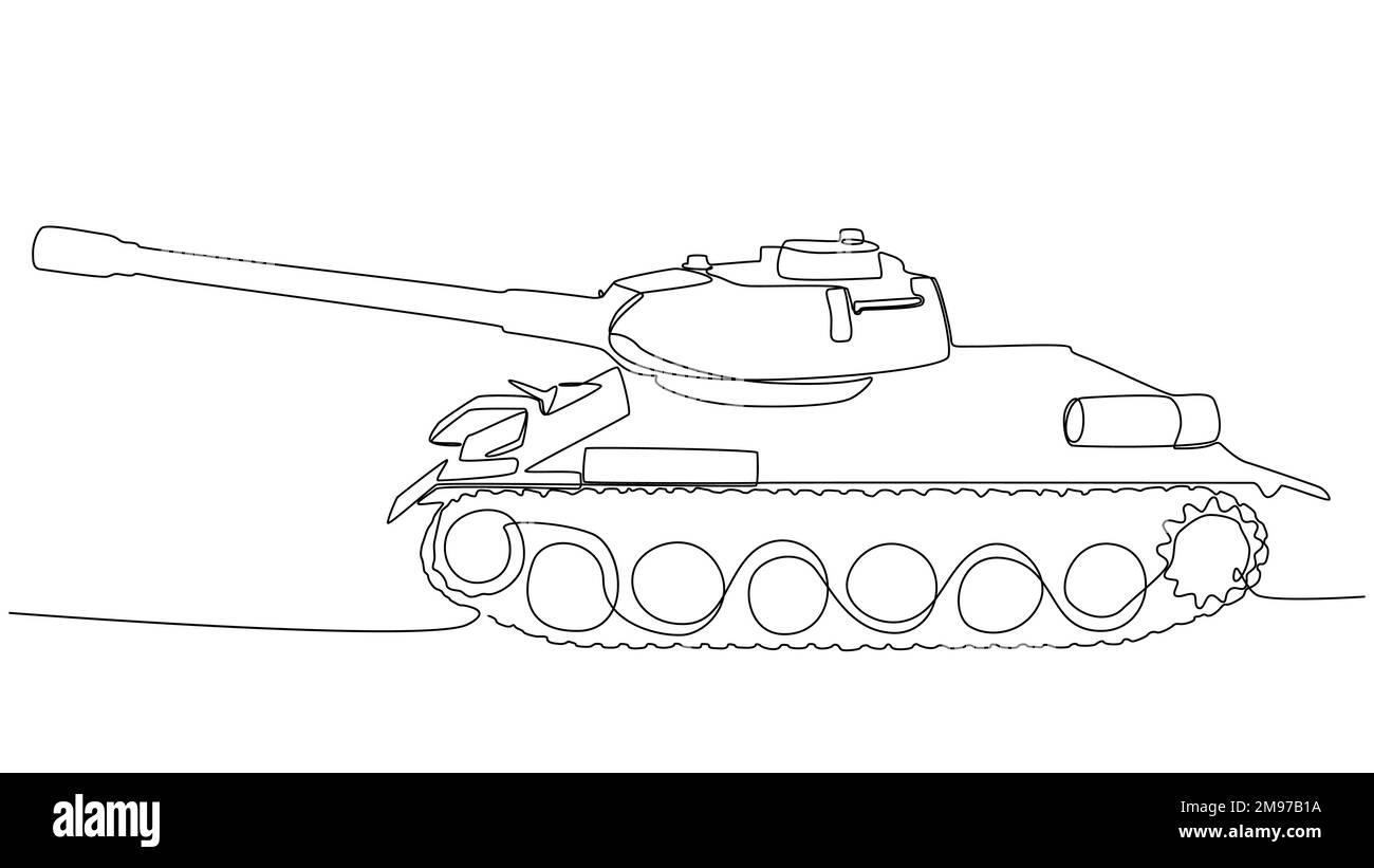 One continuous line of Armored Tank. Thin Line Illustration vector ...