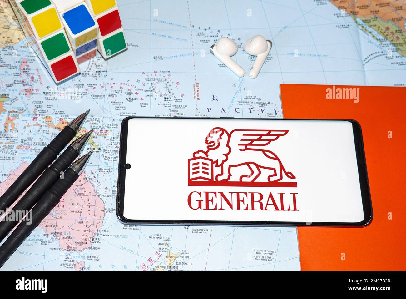In this photo illustration, an Assicurazioni Generali logo is displayed ...