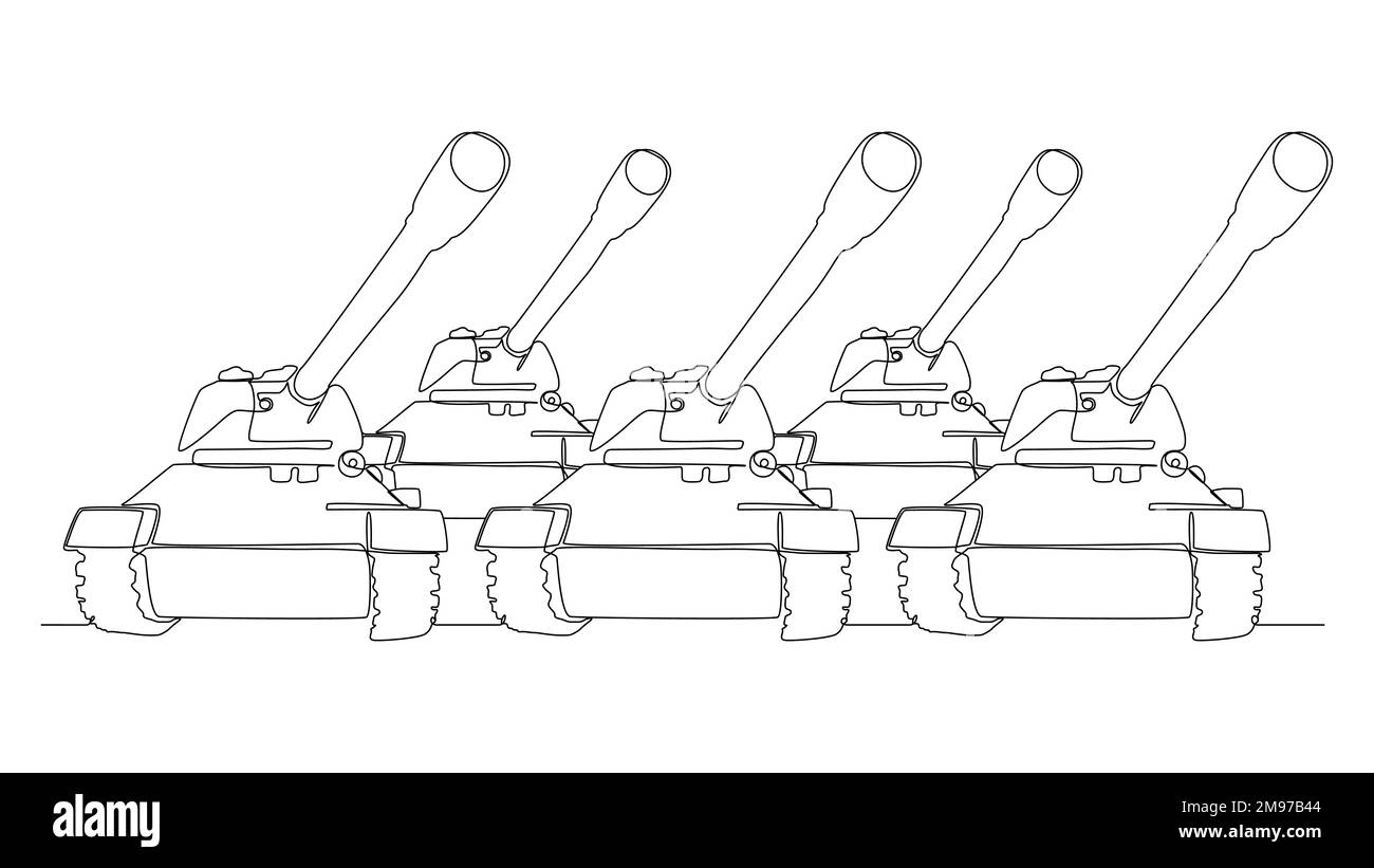 One continuous line of Armored Tank. Thin Line Illustration vector ...