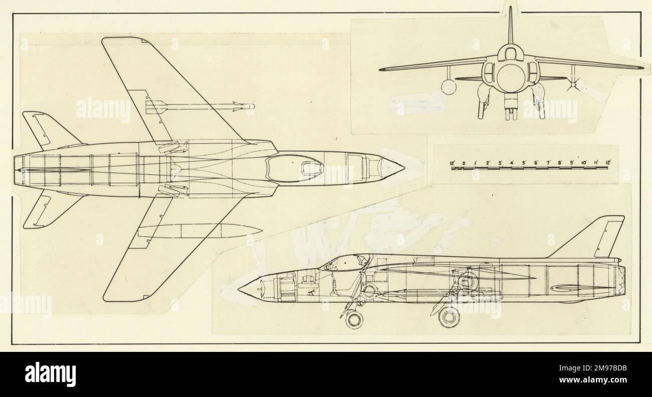 A three-view drawing of the Hawker Siddeley Gnat Mk2 which was intended ...