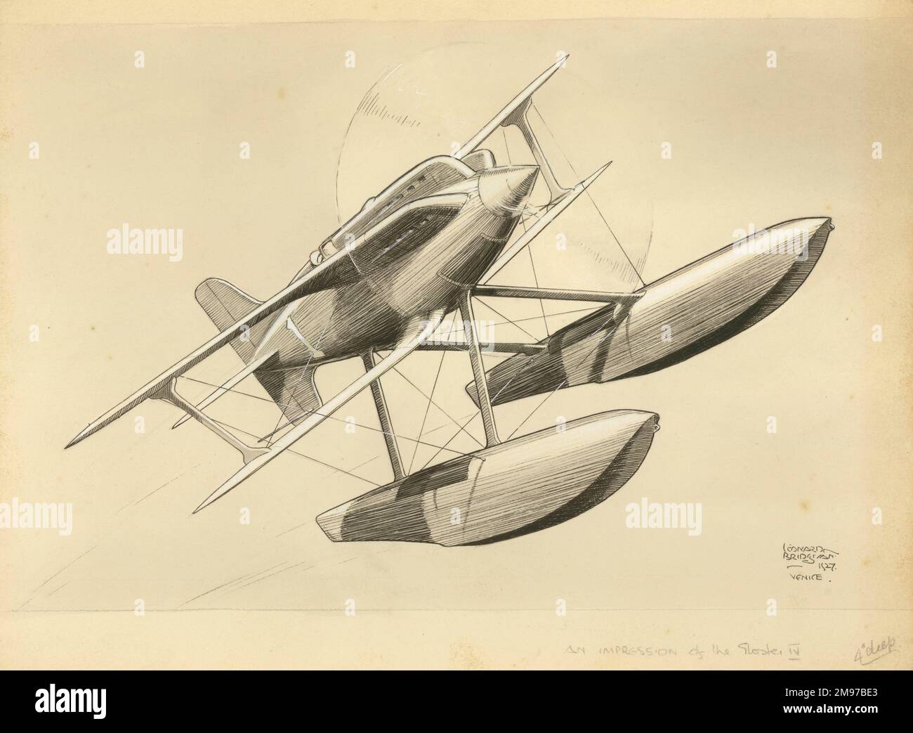 Drawing of a Gloster IV Schneider Tropy racing seaplane by Leonard ...