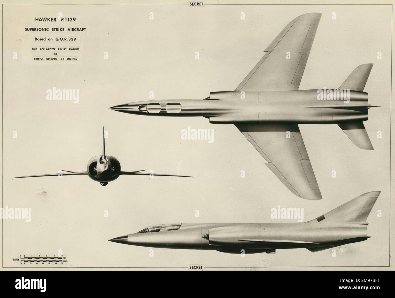 Three-view drawing of the Hawker P1129 project Stock Photo - Alamy