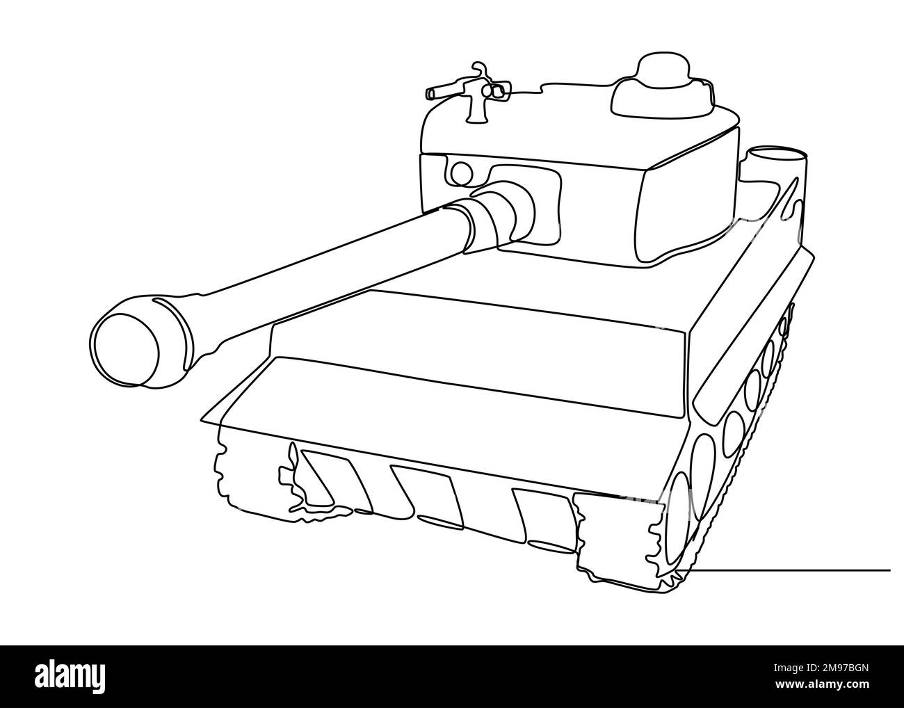 One continuous line of Armored Tank. Thin Line Illustration vector ...