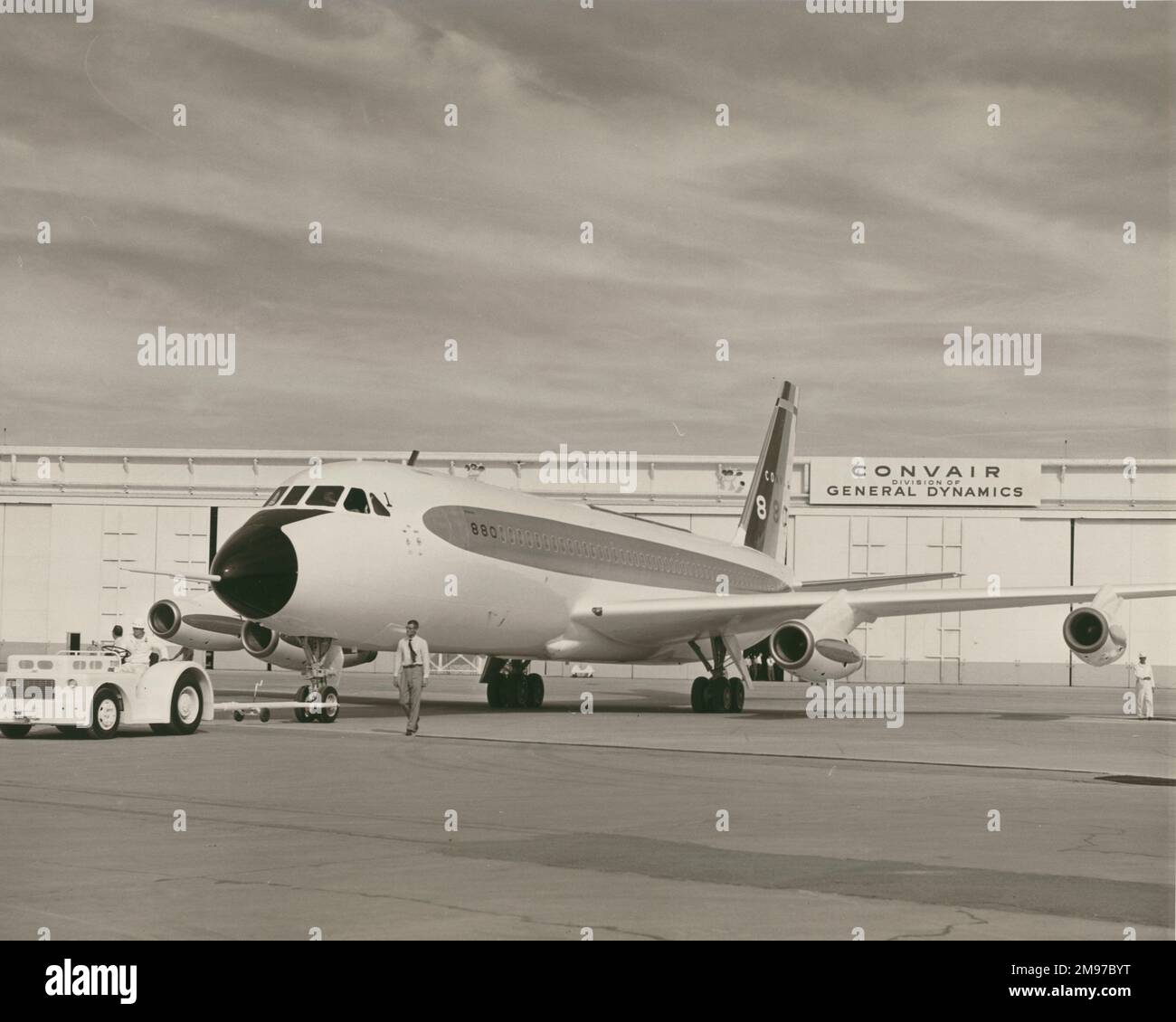 The first Convair 880, N801TW, is rolled out of the Convair plant at ...