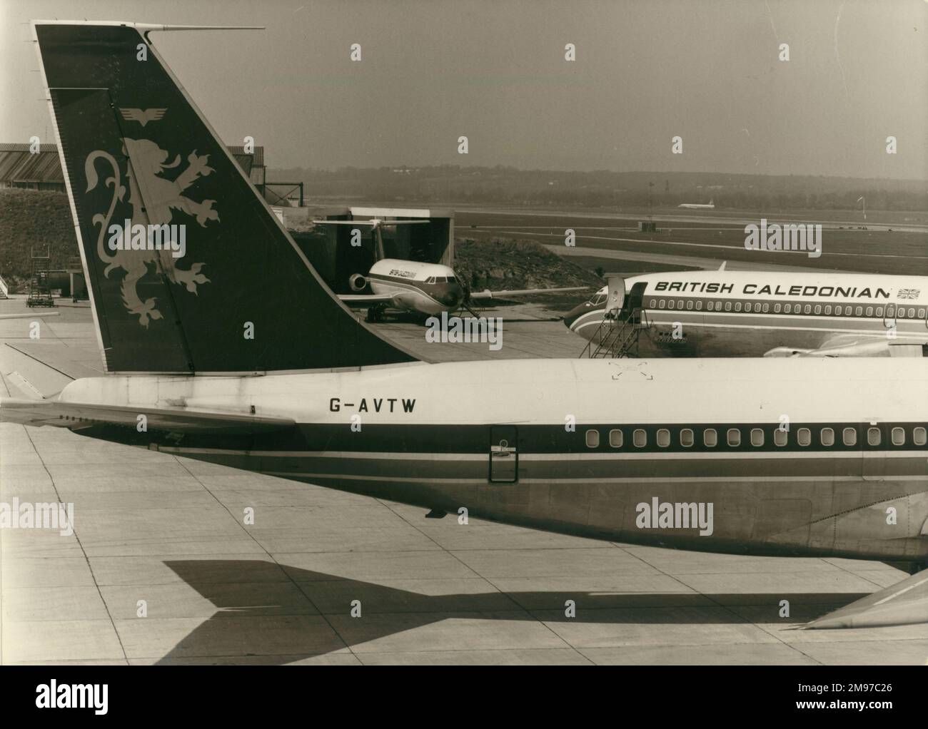 The tail of Boeing 707-399C, G-AVTW, County of Ayr, of British ...
