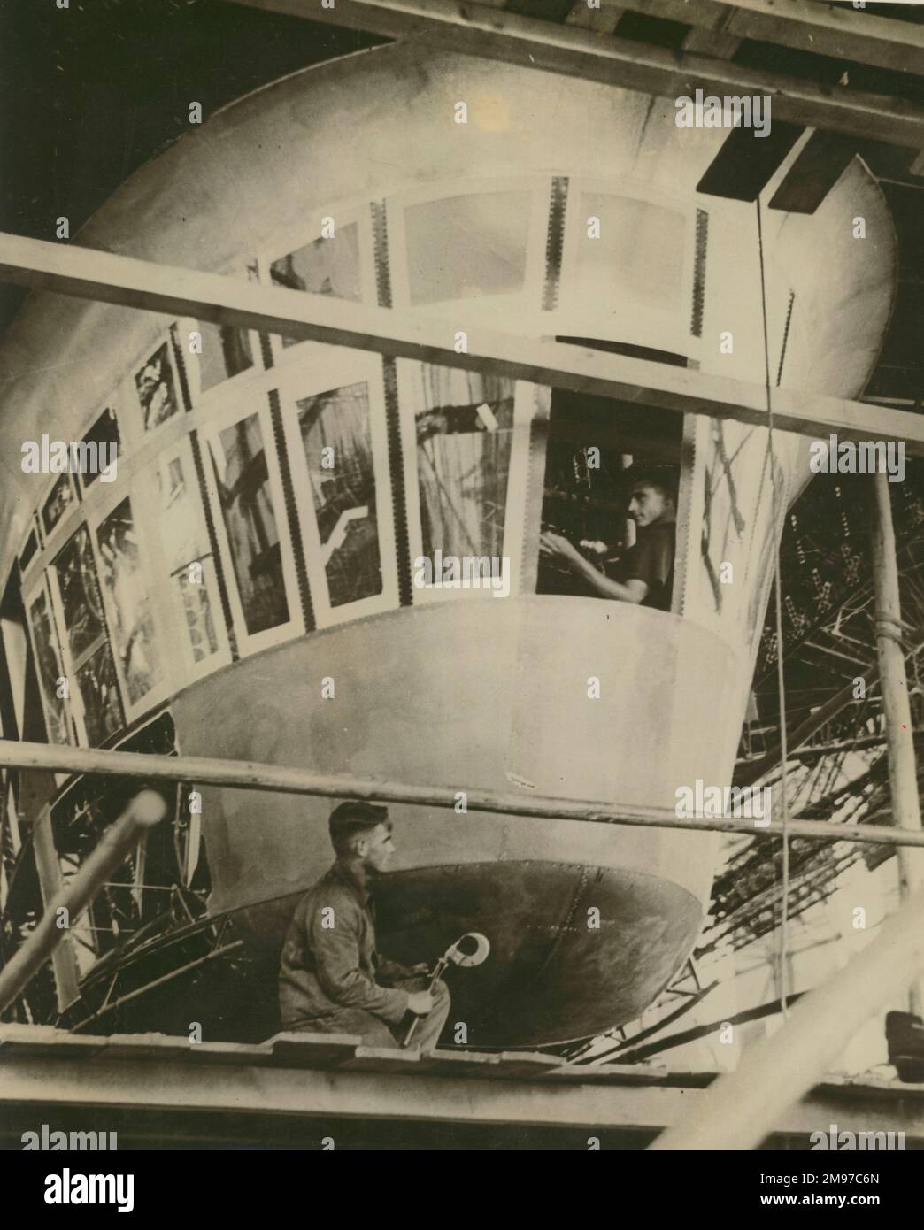 The captain’s gondola of the Graf Zeppelin II, LZ 130, during construction at Friedrichshafen ...