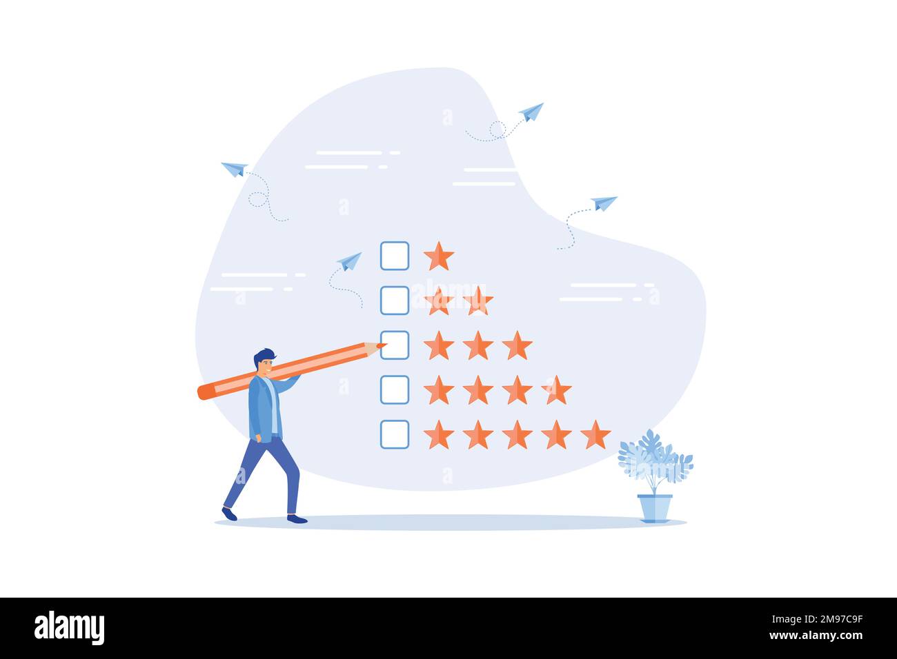 Evaluation or satisfaction feedback, performance rating or customer review, giving stars quality ...