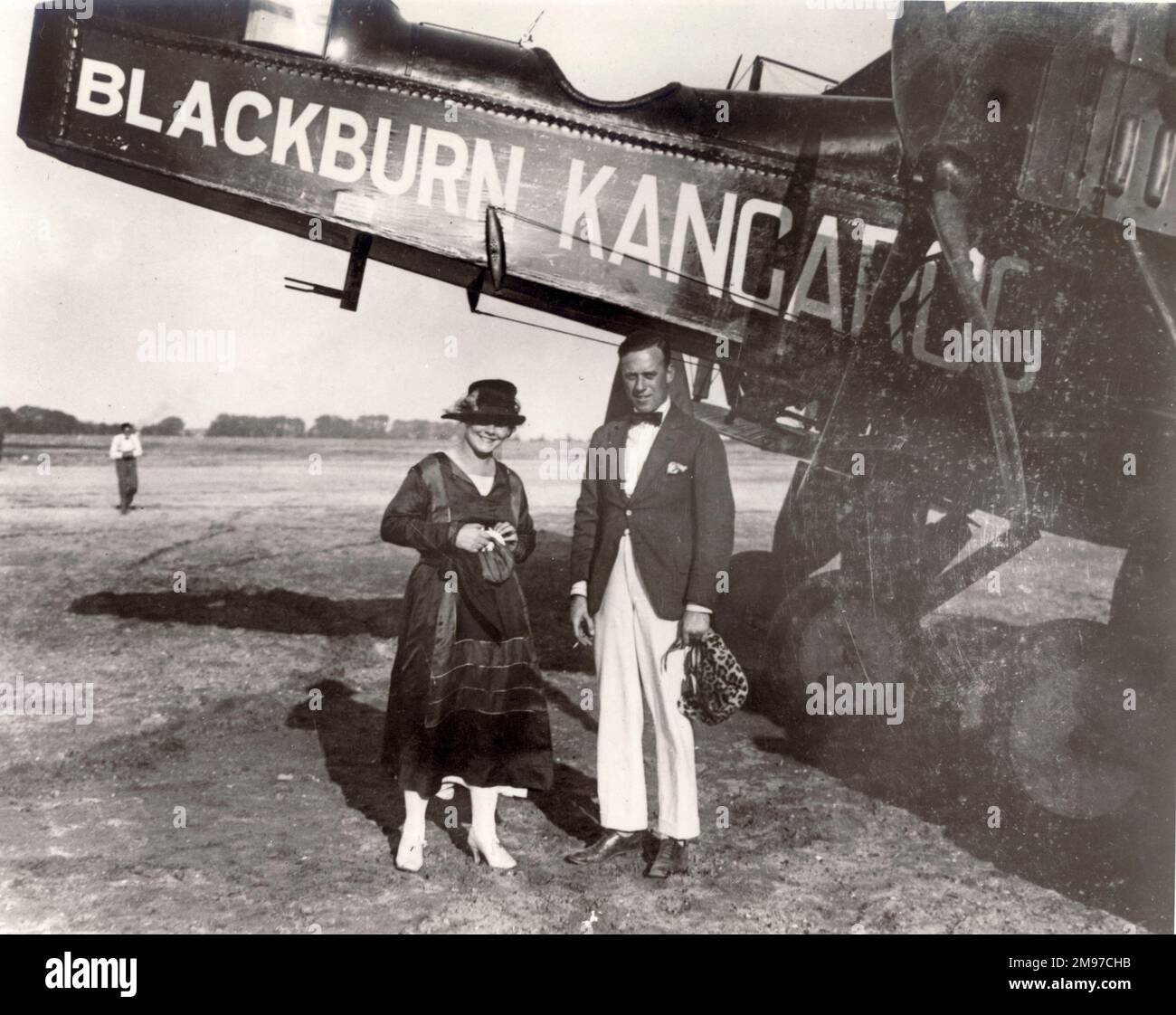 Two passengers pose alongside a Blackburn RT1 Kangaroo of the North Sea ...