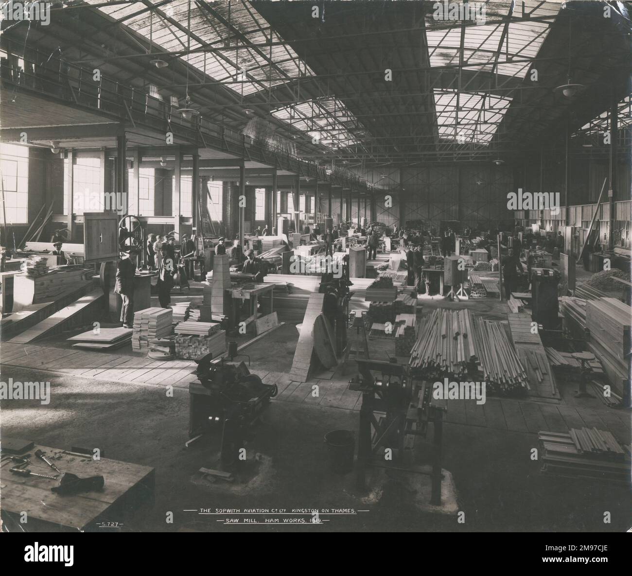 The Saw Mill at the Ham Works of Sopwith Aviation, Kingston on Thames ...