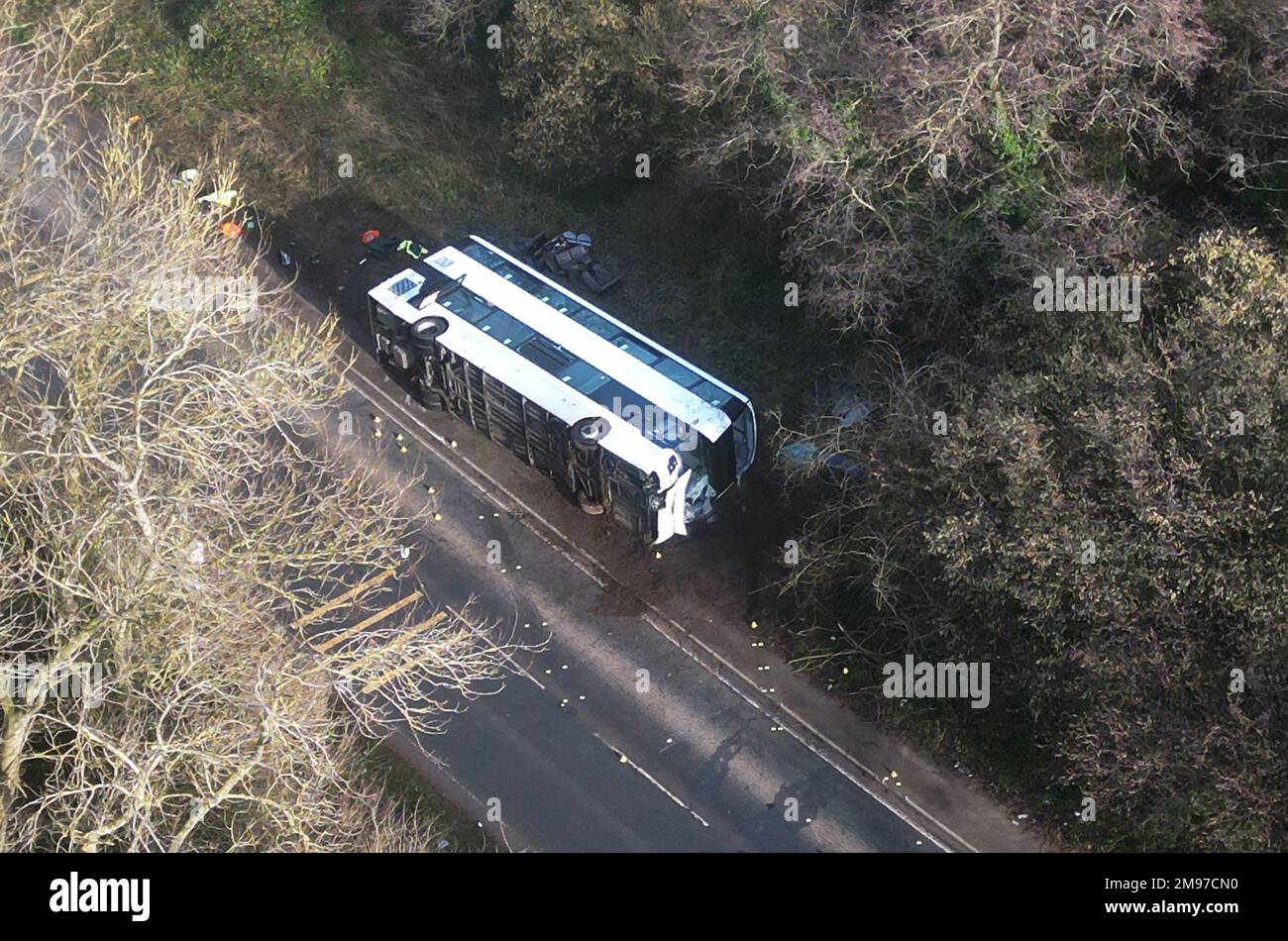 The scene on the A39 Quantock Road in Bridgwater after a double-decker bus overturned in a crash ...