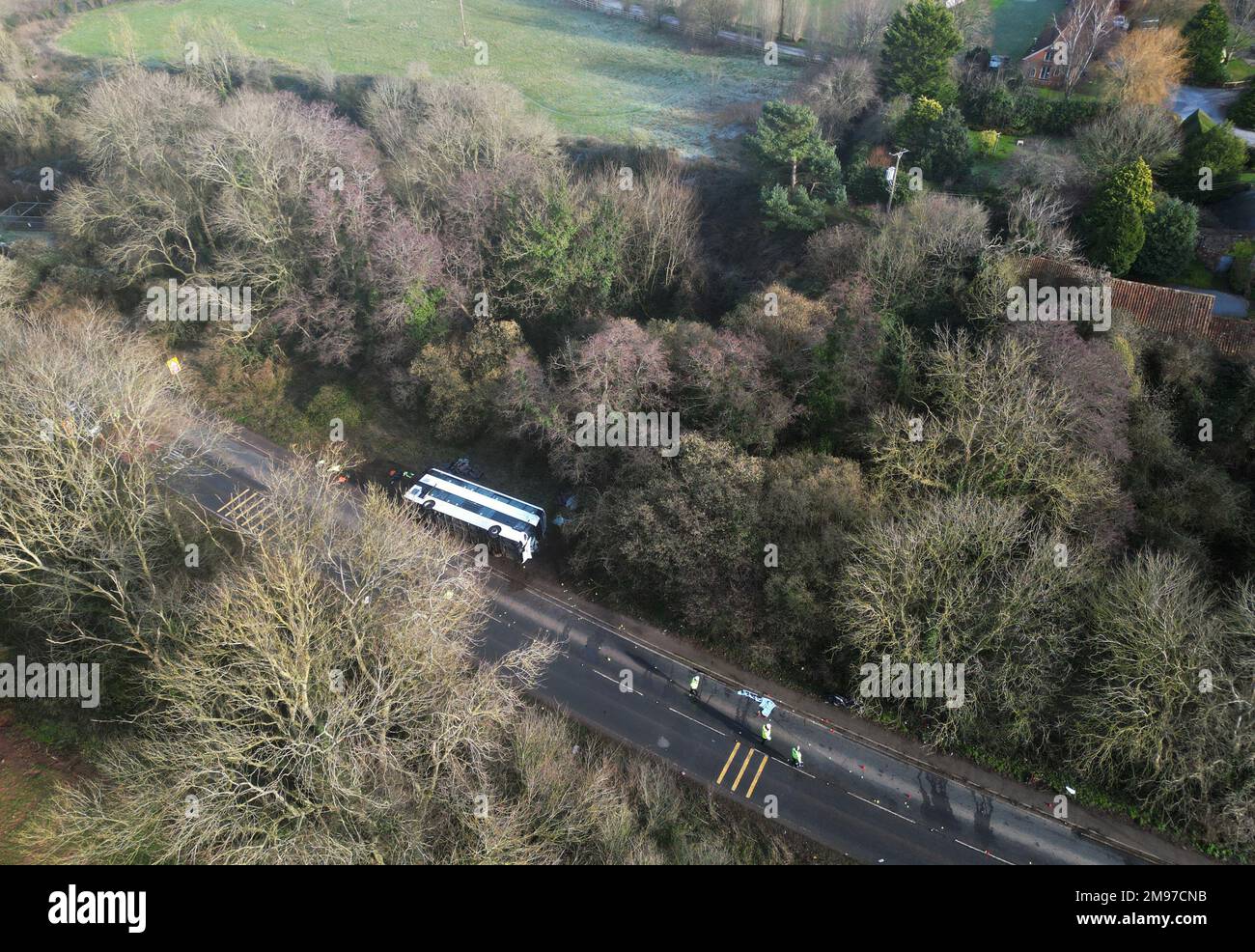 The scene on the A39 Quantock Road in Bridgwater after a double-decker bus overturned in a crash ...