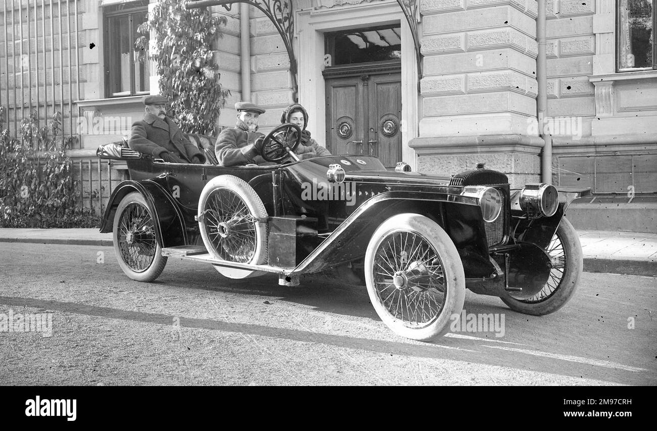 Daimler car and passengers in Vienna, 1911. The driver is Fritz Huckel ...