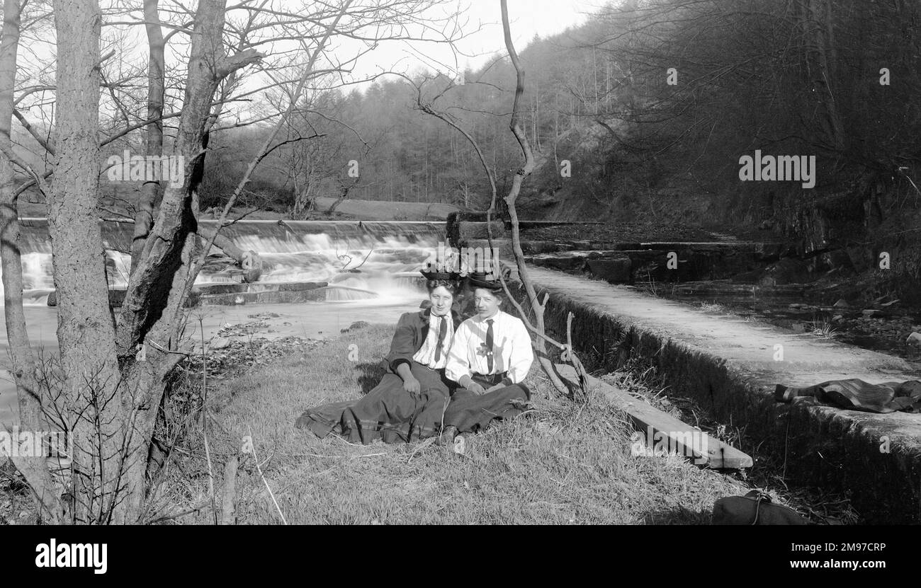 Two Edwardian girls in April 1908 at the popular rural spot of Dane ...
