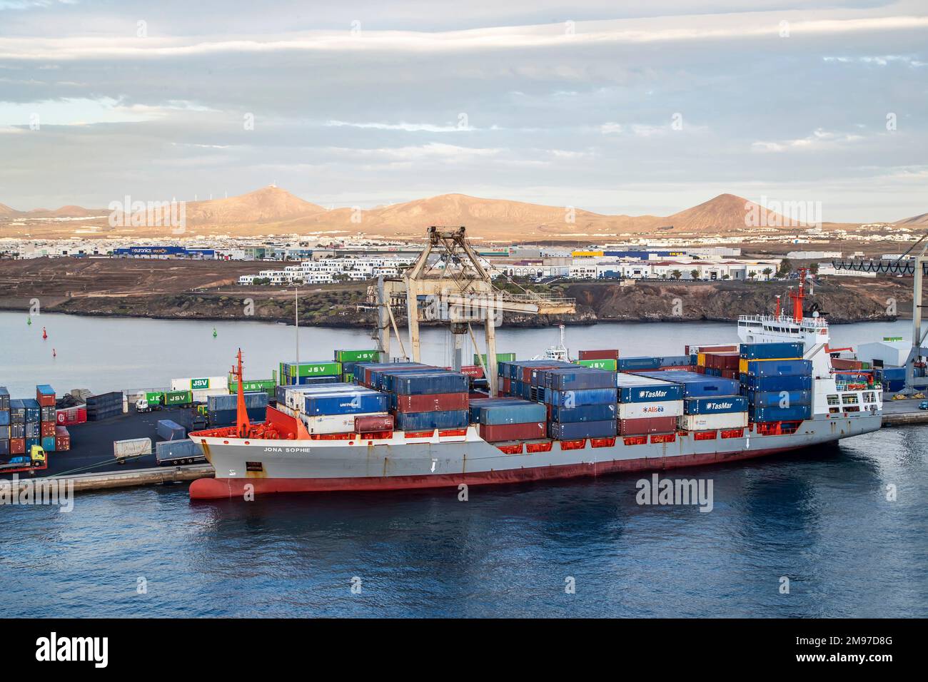 Container ship Jona sophie moored aloneside. Arrecife de Lanzarote ...