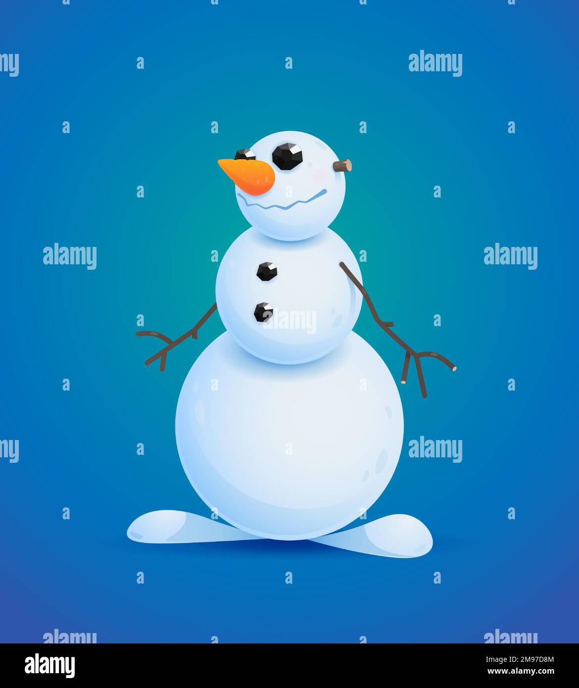 Cartoon character of a snowman is isolated on a blue background ...
