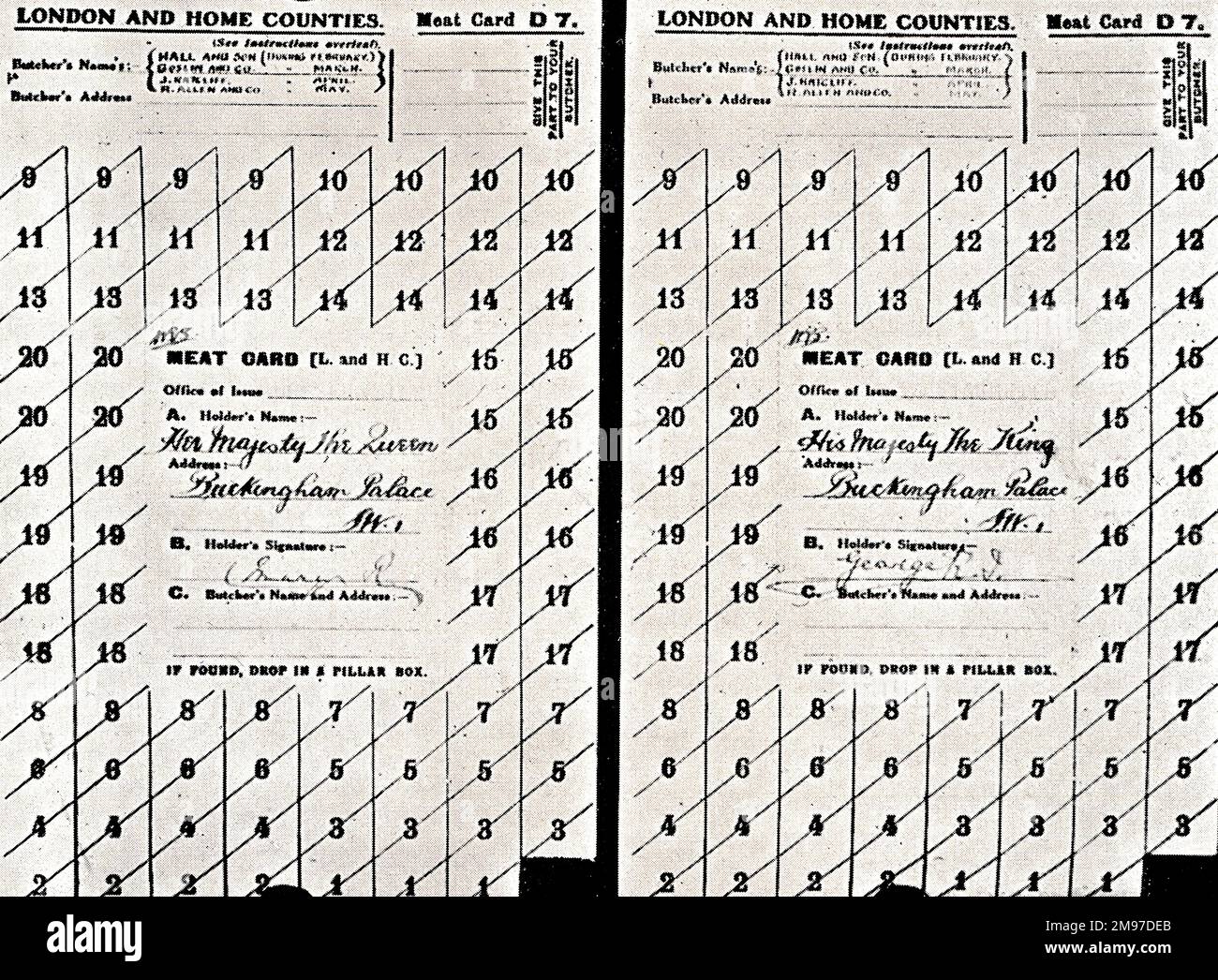 Ration cards belonging to King George V and Queen Mary during World War ...