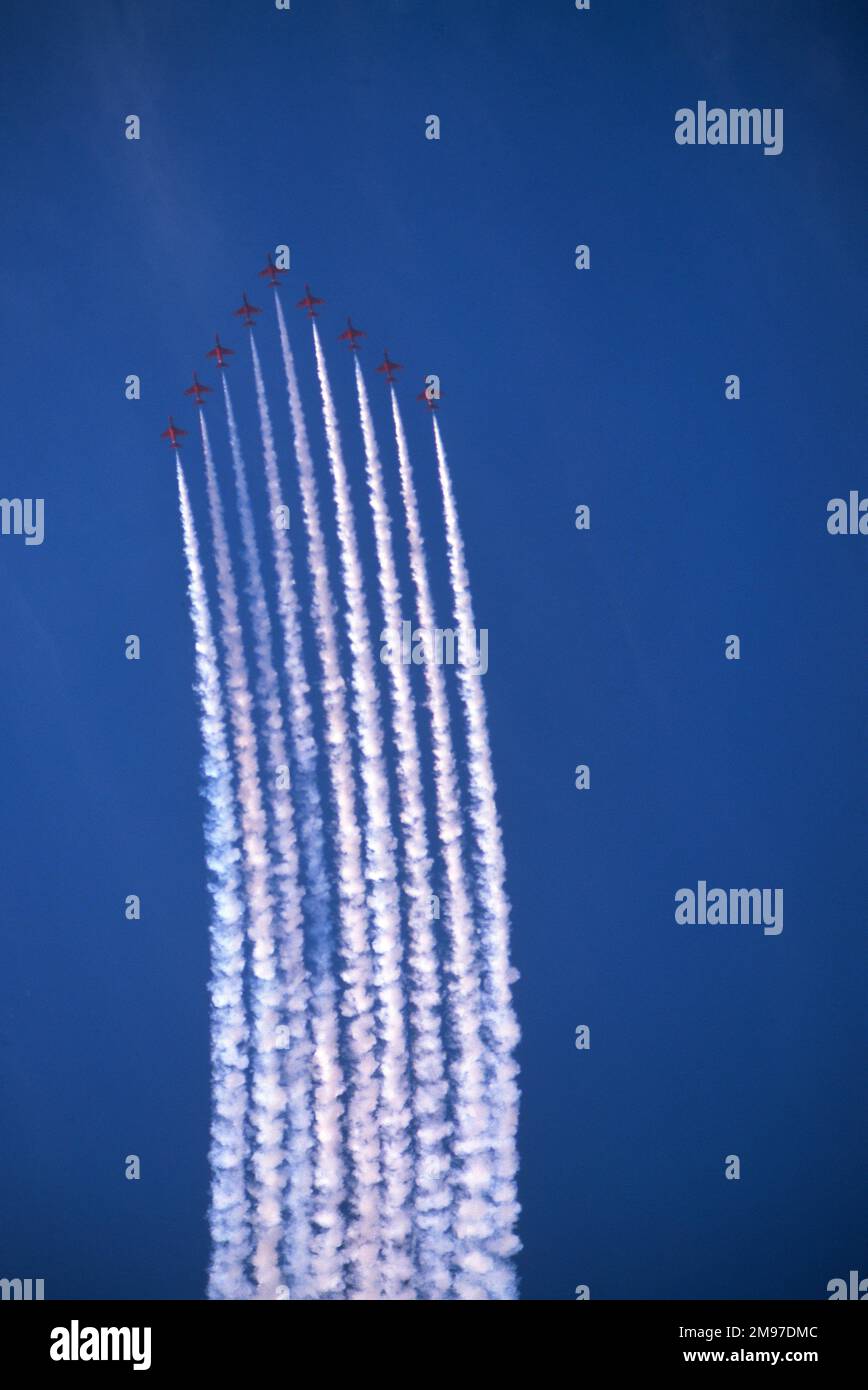 RAFAT RAF Red Arrows BAe Systems Hawks climb in Big Nine formation at ...
