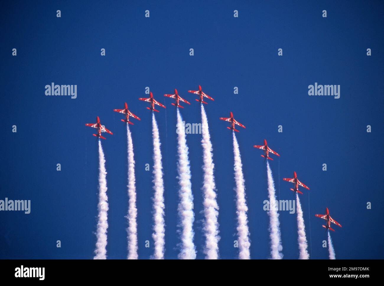 RAFAT RAF Red Arrows BAe Systems Hawks climb in Big Nine formation ...